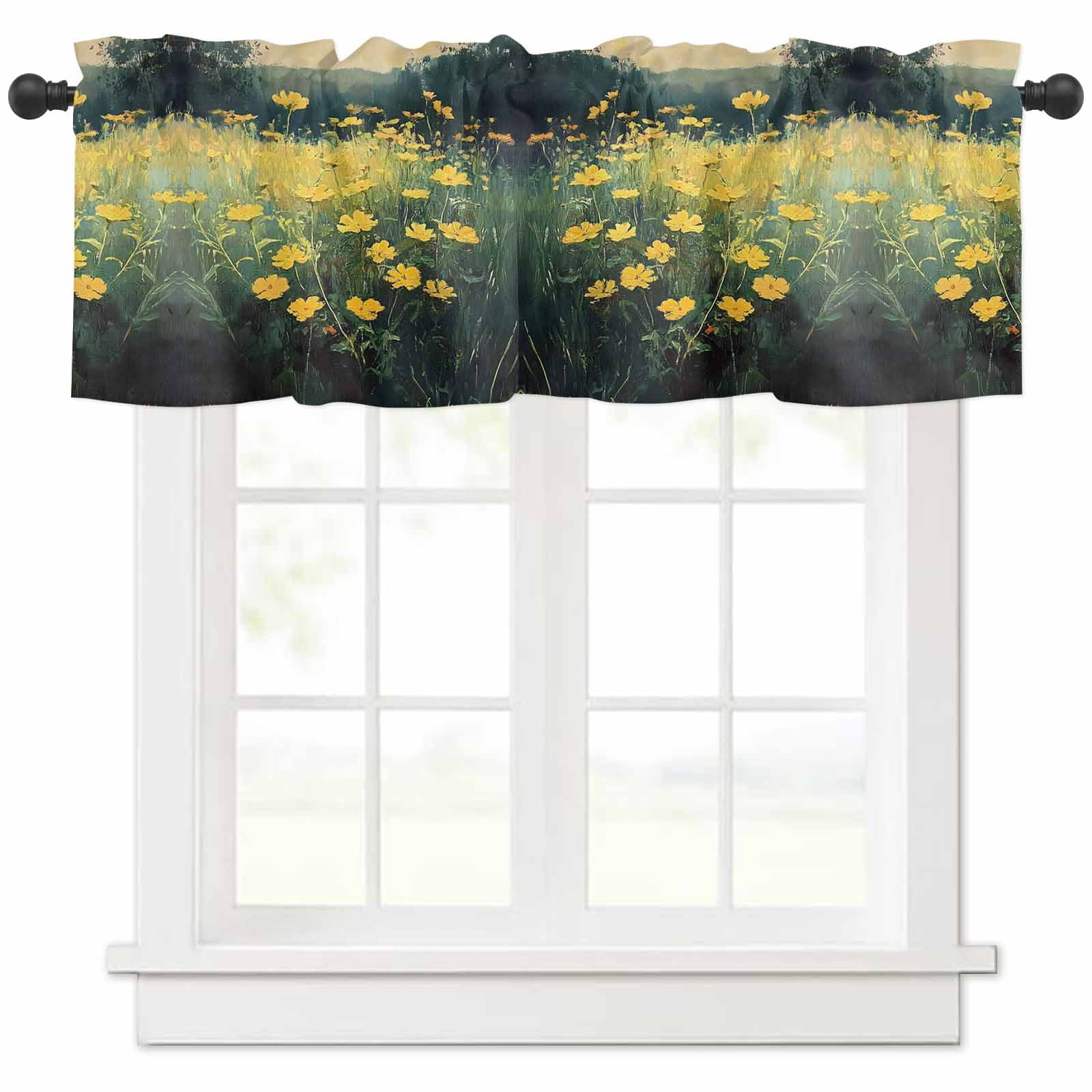 Yellow Spring Floral Valances for Windows Farmhouse Kitchen Curtains ...