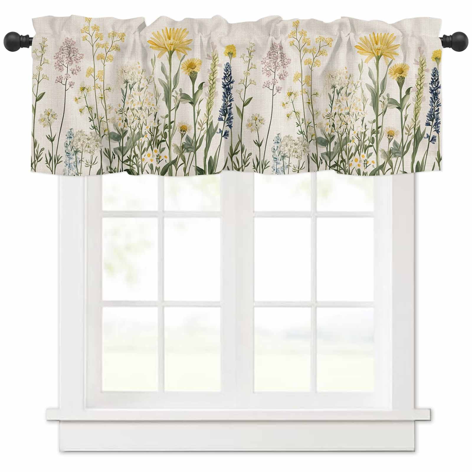 Yellow Spring Floral Valances for Windows Farmhouse Kitchen Curtains ...