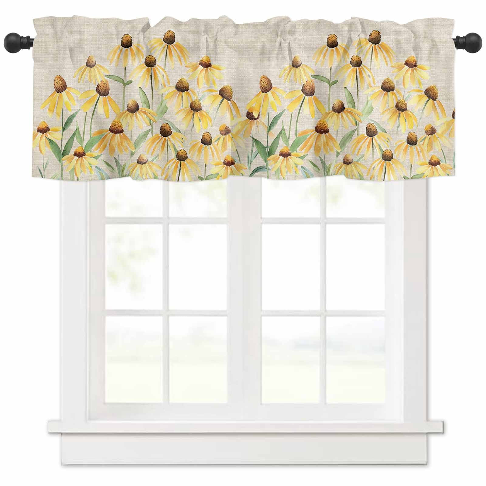 Yellow Spring Floral Valances for Windows Farmhouse Kitchen Curtains ...