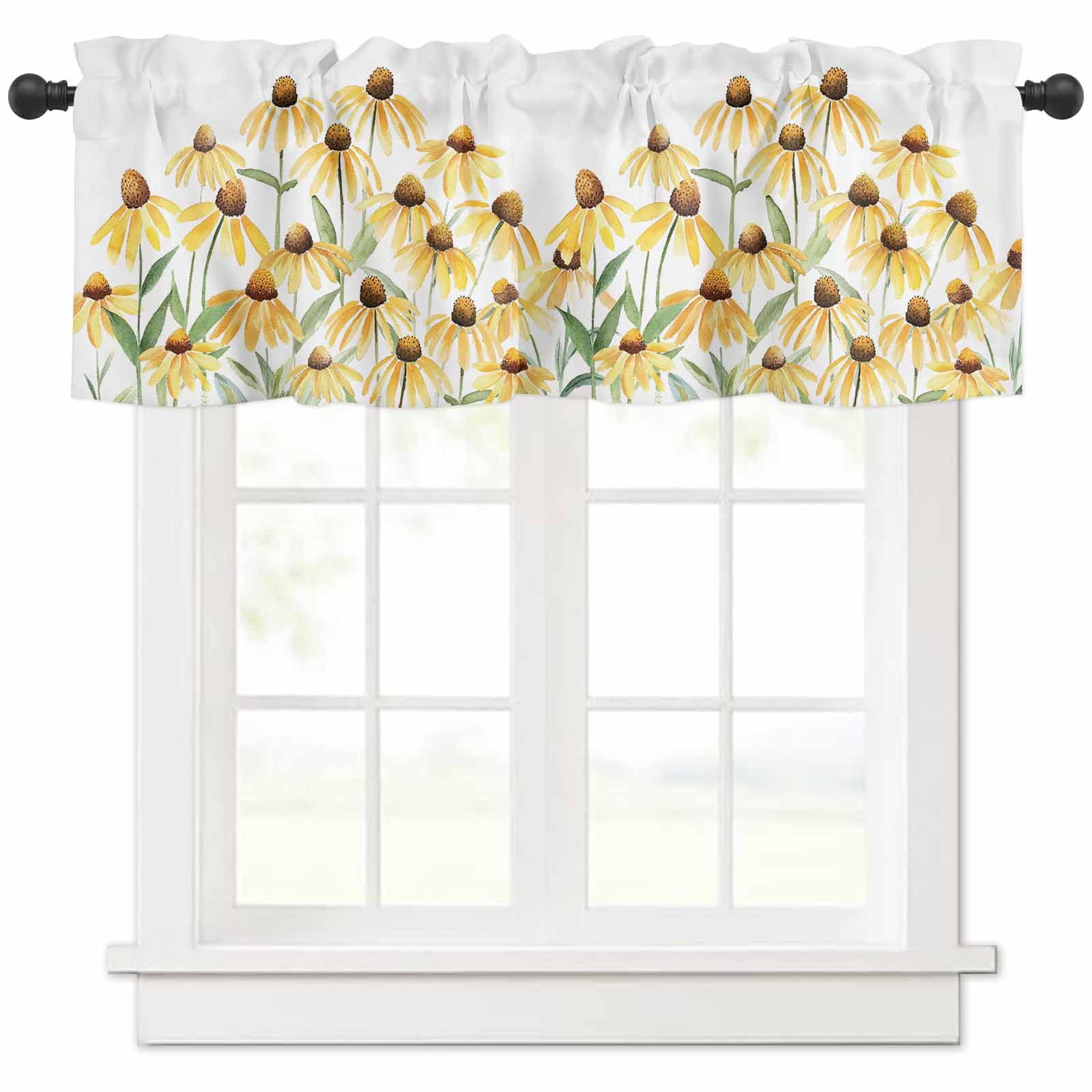 Yellow Spring Floral Valances for Windows Farmhouse Kitchen Curtains ...