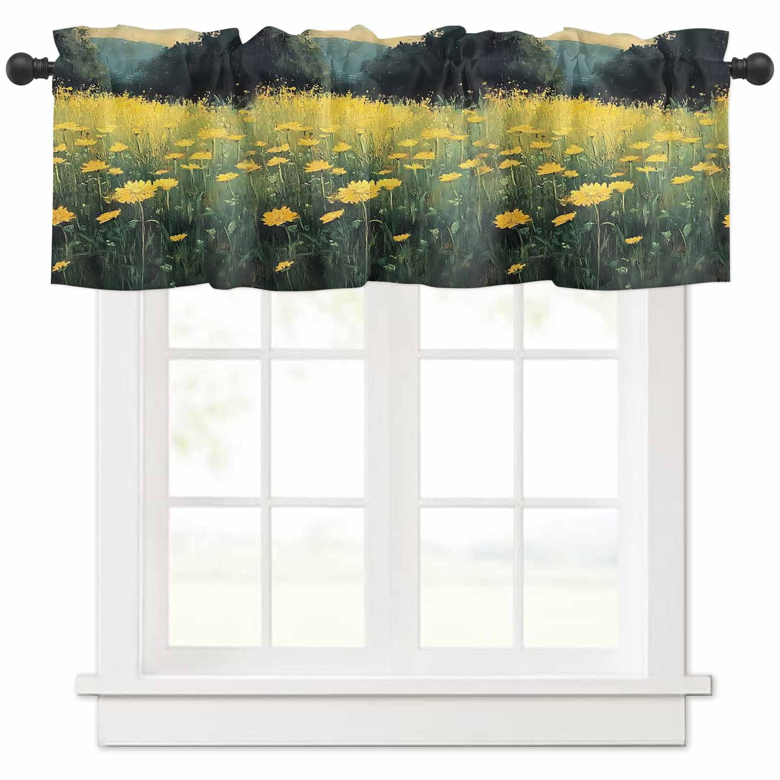 Yellow Spring Floral Valances for Windows Farmhouse Kitchen Curtains ...