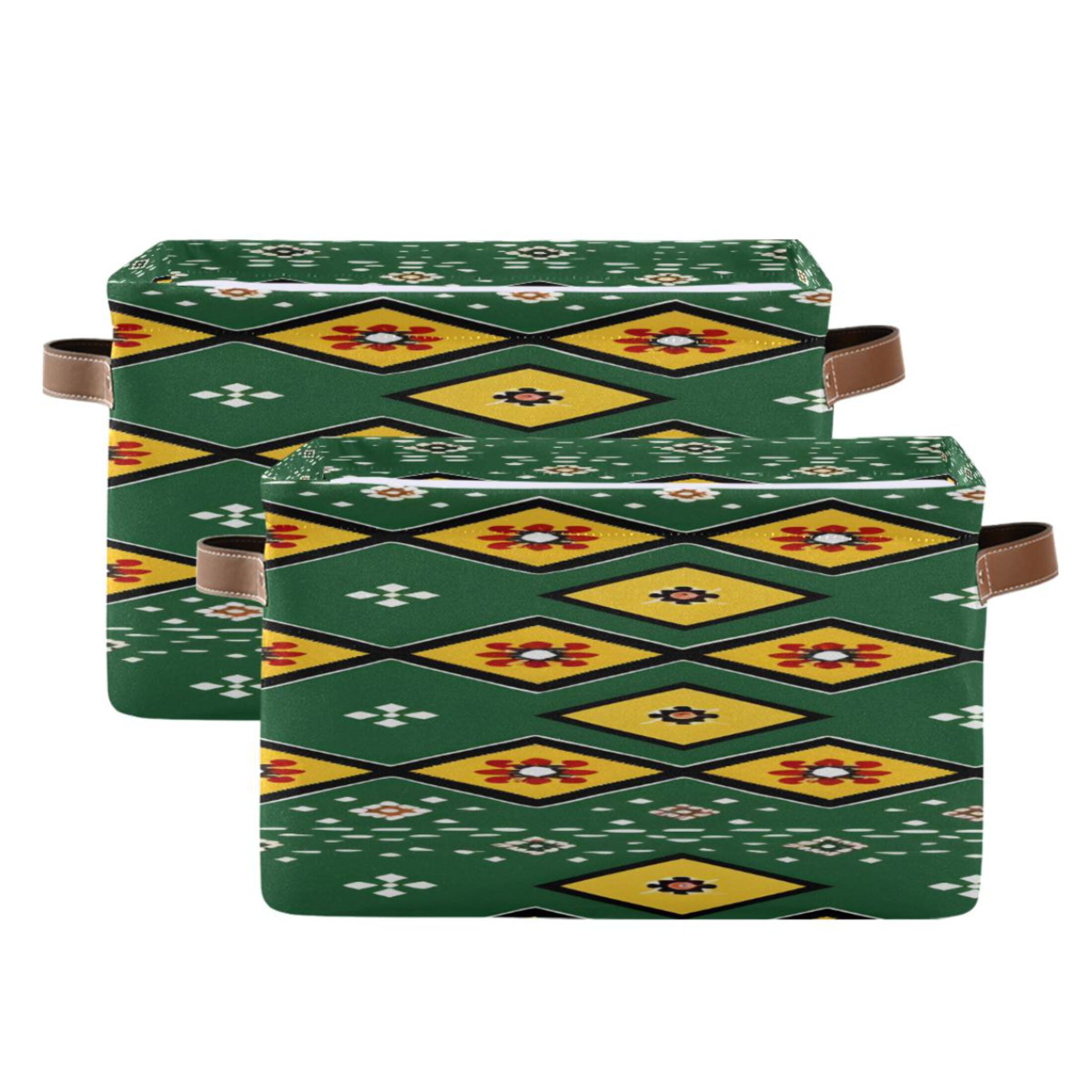Yellow Square with Flowers Square Storage Bins with Handles Collapsible ...
