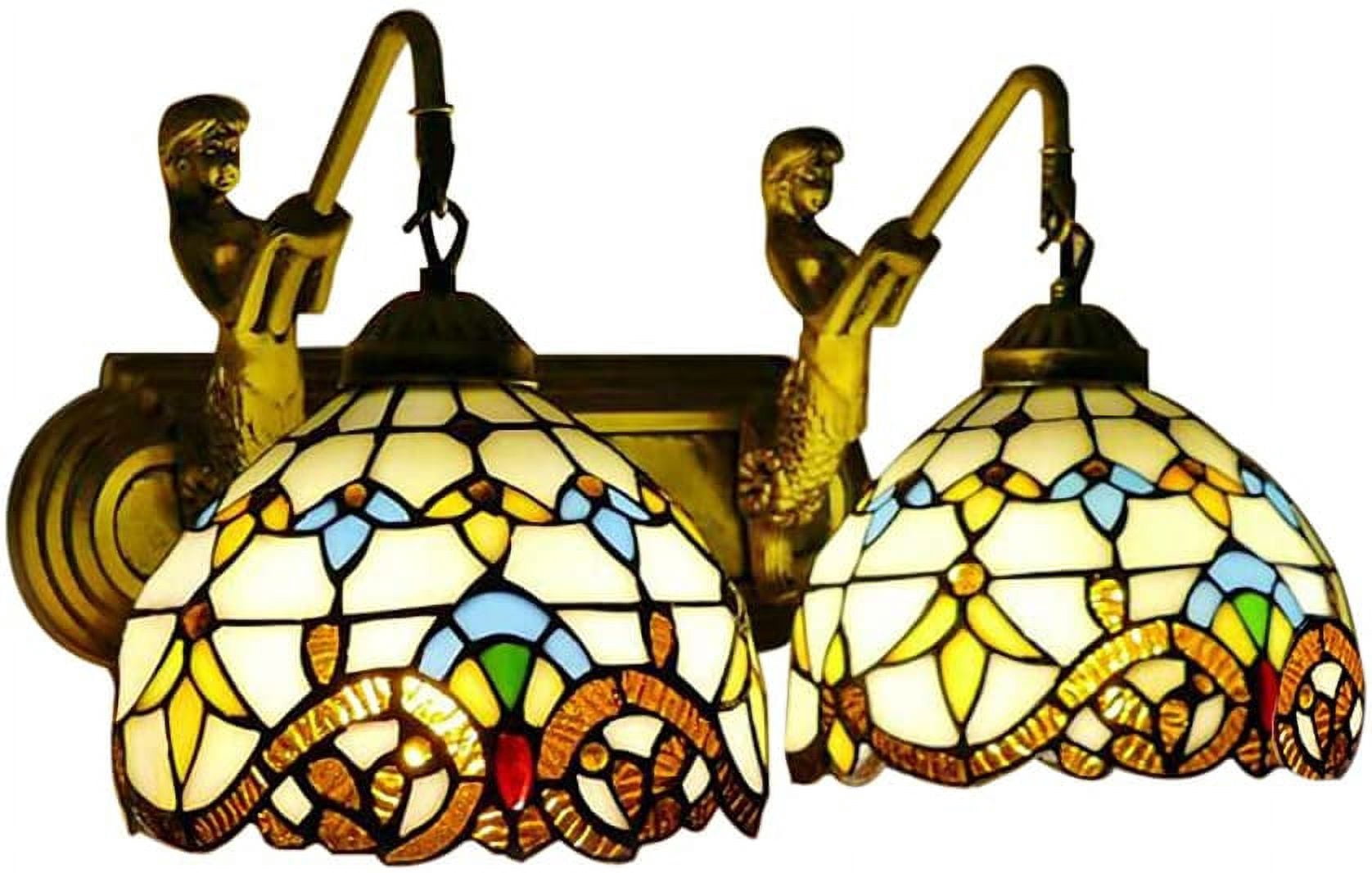 Yellow Stained Glass Bowl LED Wall Sconce Lighting with Mermaid Statue ...