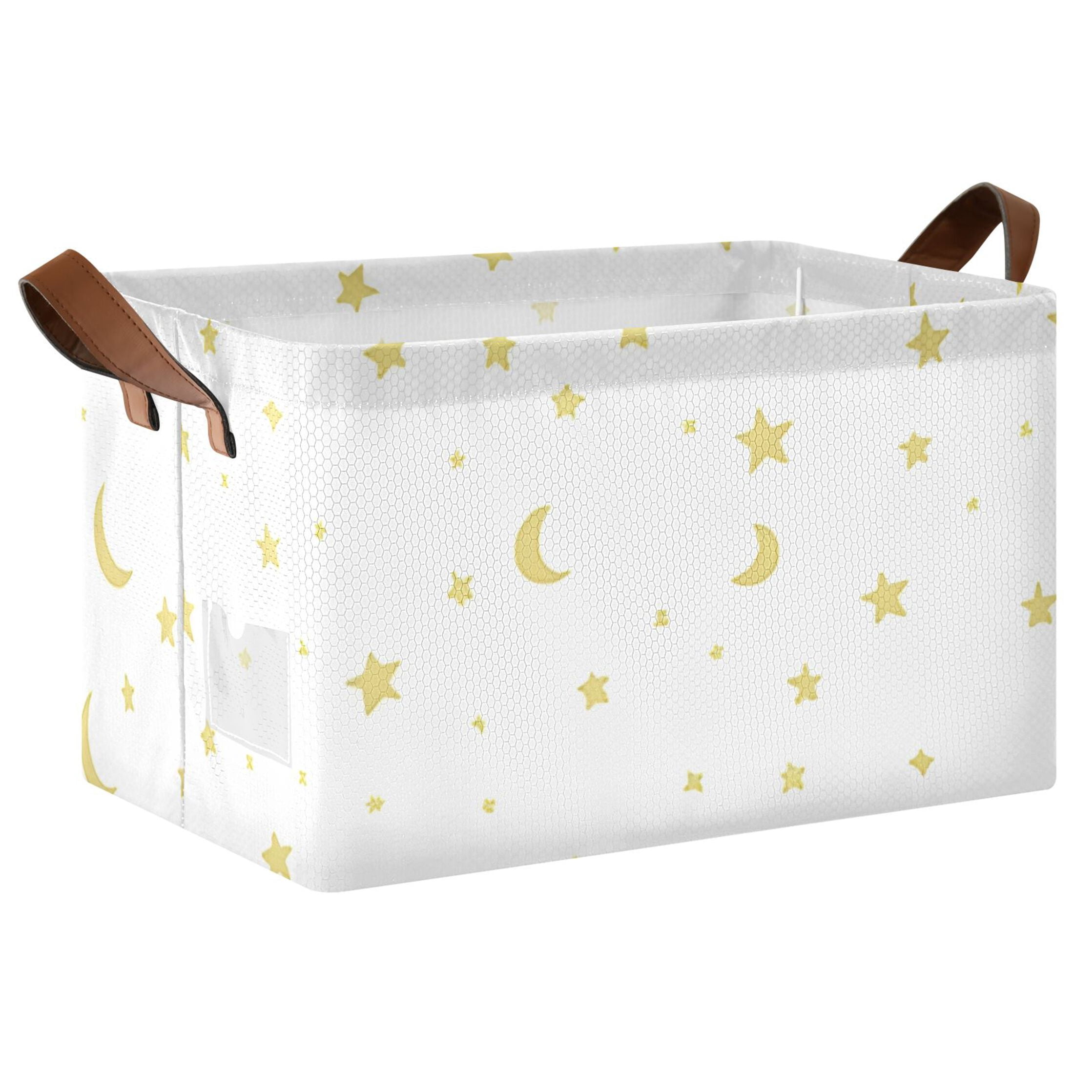 Yellow Stars and Moons Collapsible Storage Bin Open Home Shelf Basket ...