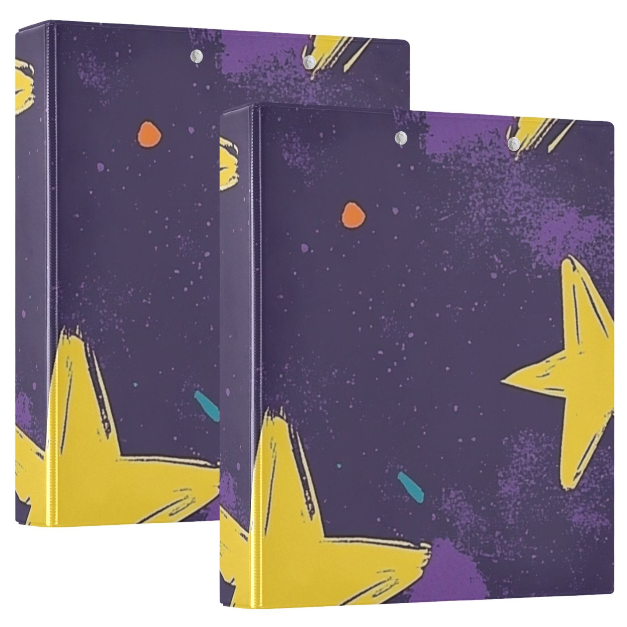 Yellow Stars on Purple Sky Round Ring Binder 3 Rings 1.5" Capacity File ...
