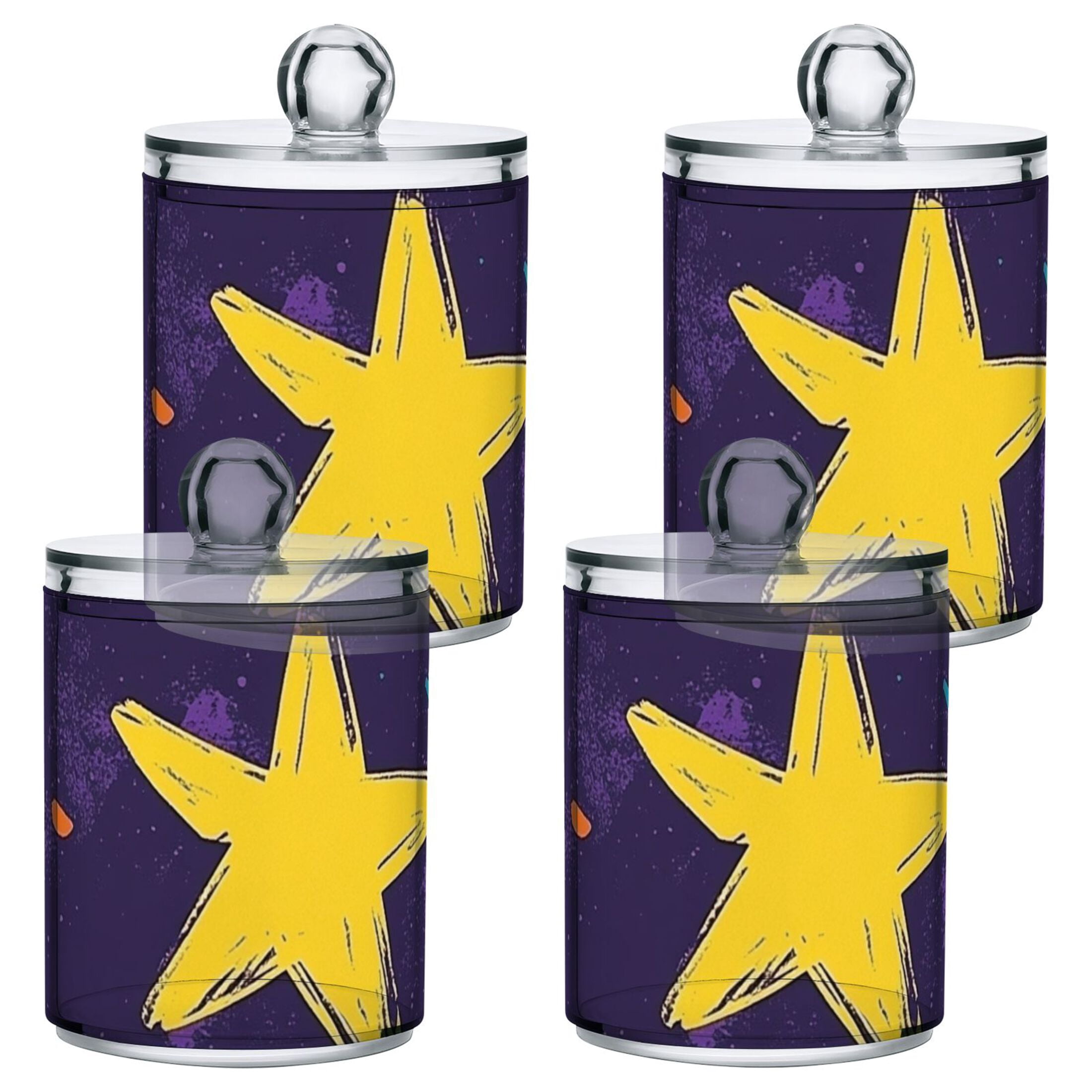 Yellow Stars on Purple Sky Translucent Plastic Cans Storage Canisters ...
