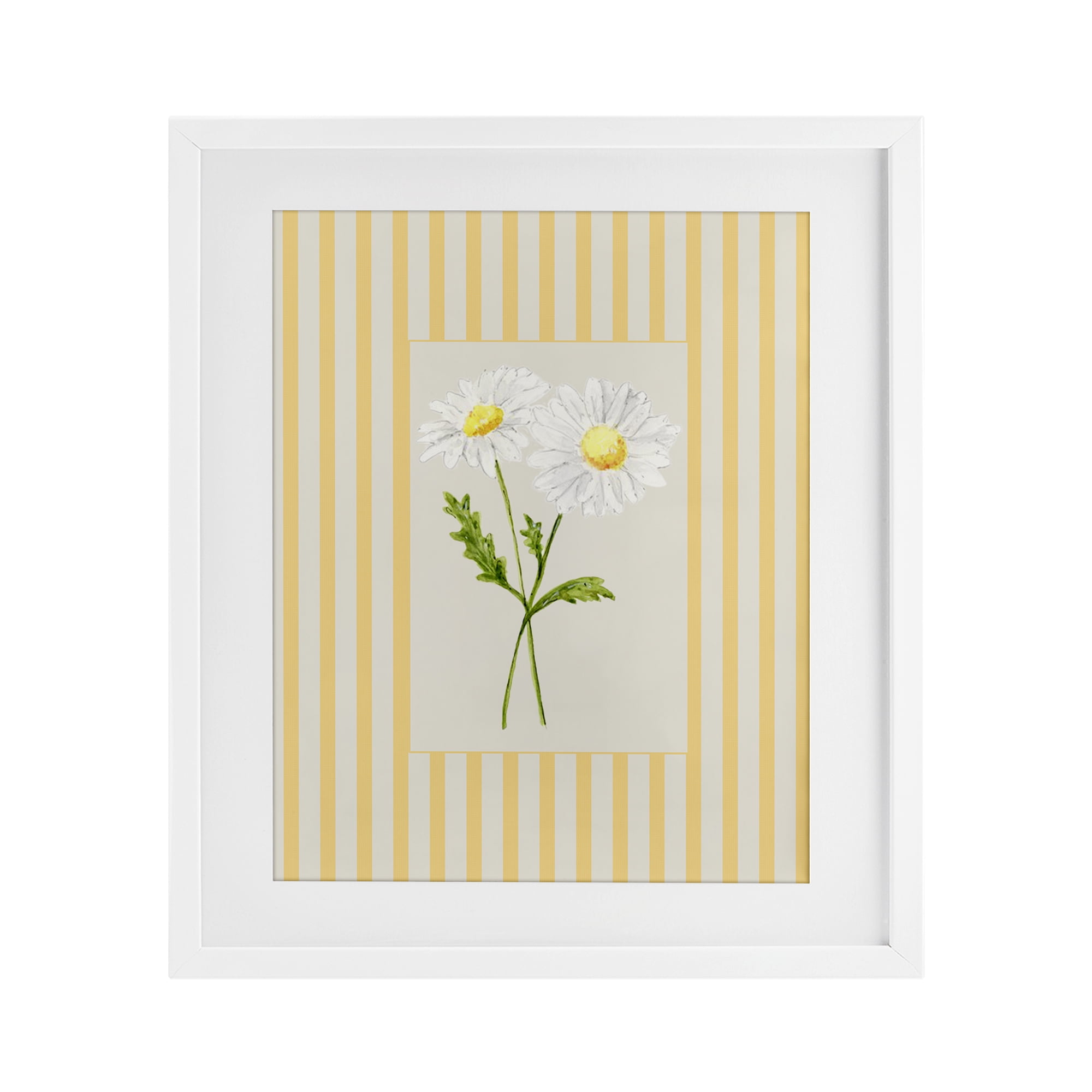 Yellow Stripe Daisy White Framed Print Under Glass, design by Lisa ...
