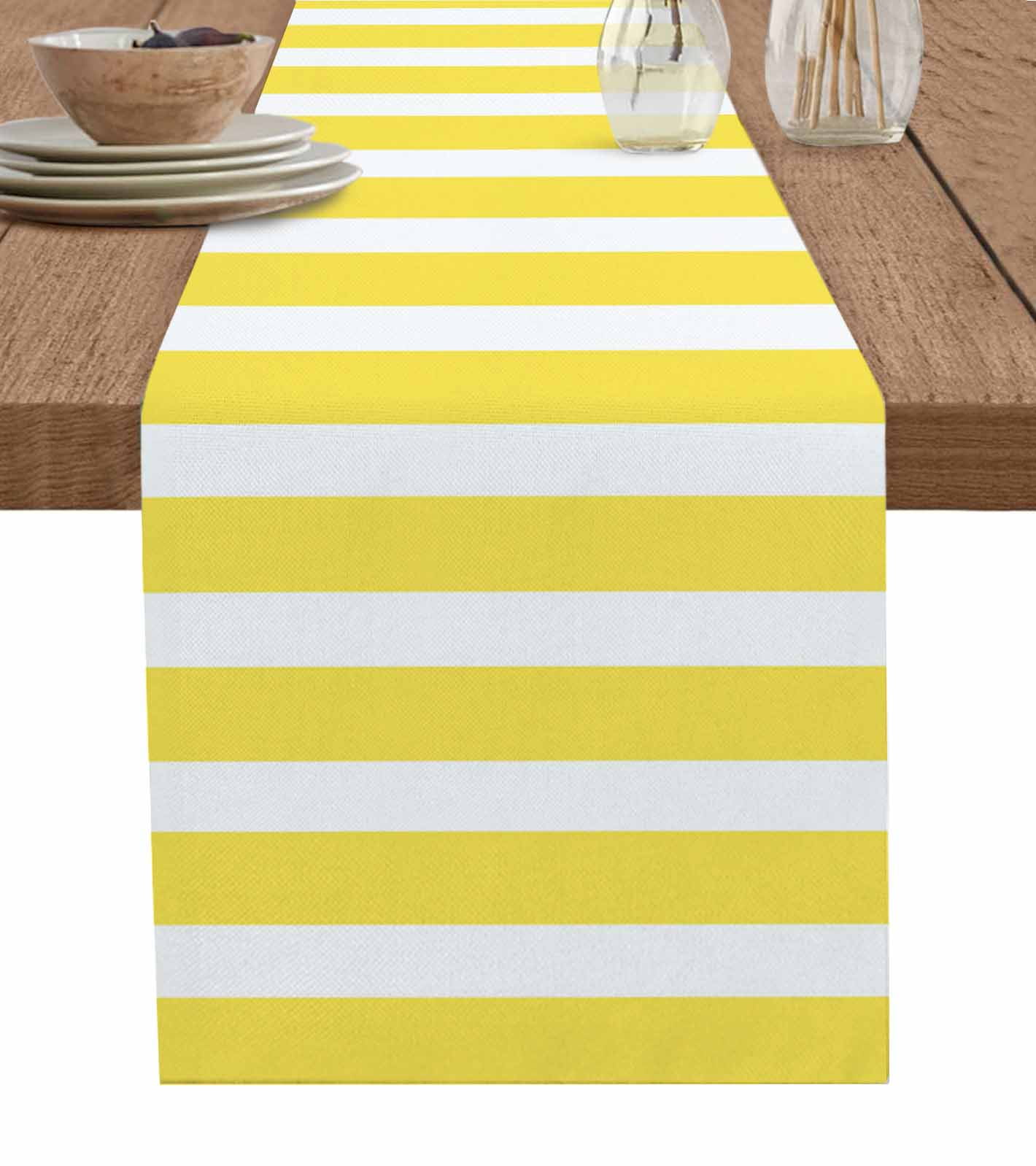 Yellow Striped Burlap Cotton Table Runner 13x48 Inches Long, Modern ...