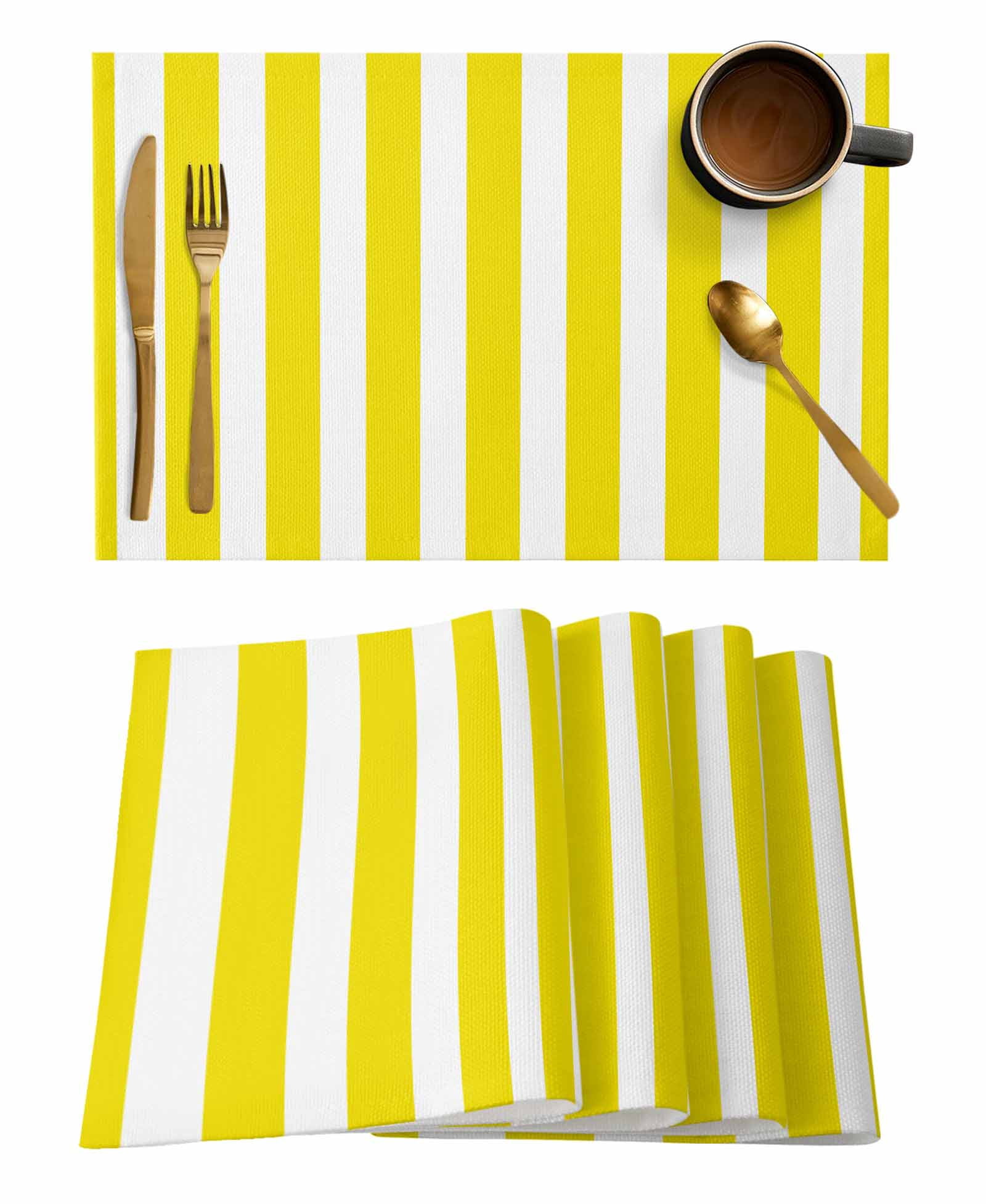 Yellow Striped Placemats Set of 4, Modern Farmhouse Yellow White ...