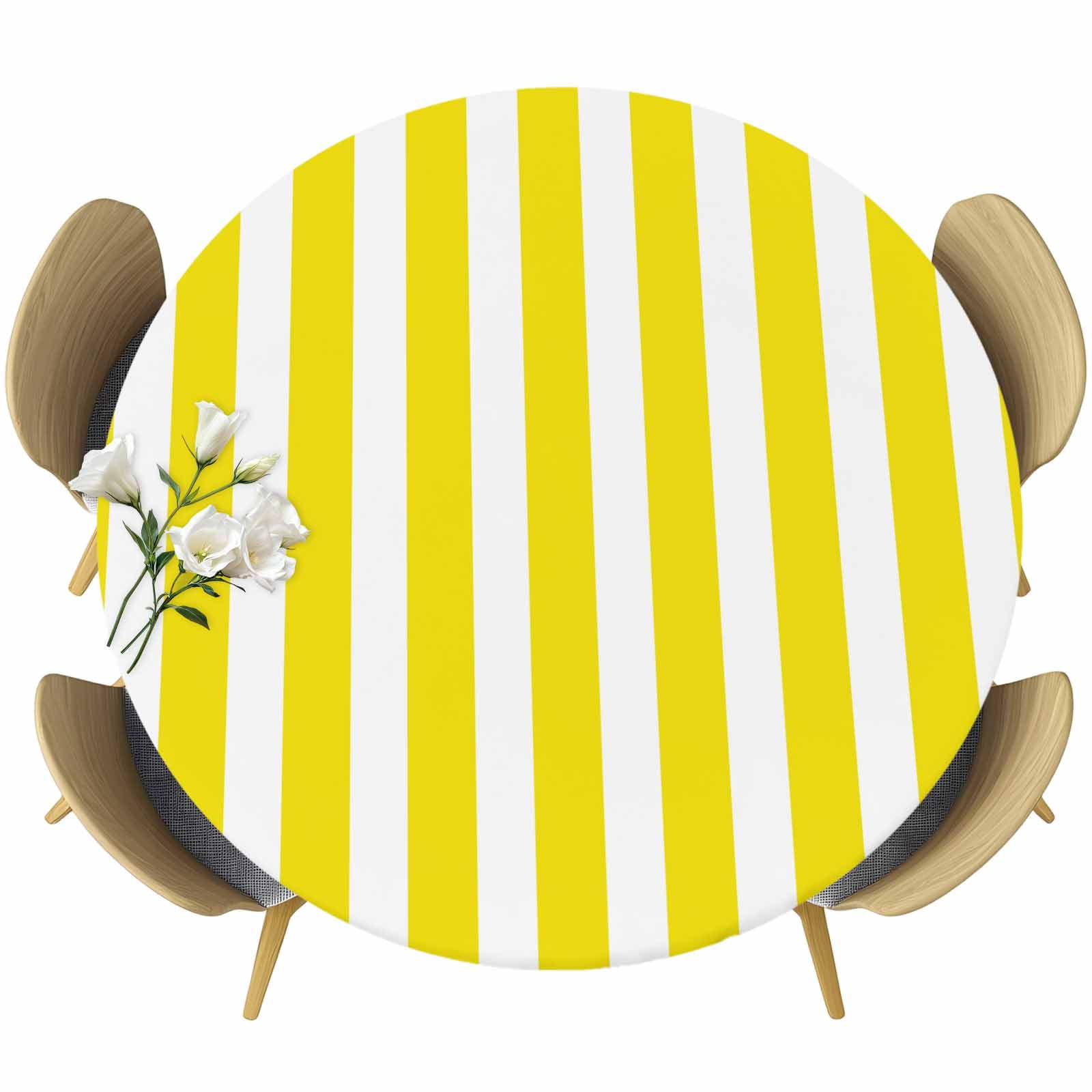 Yellow Striped Round Tablecloth 36-44 Inch Round Fitted Table Cloth ...