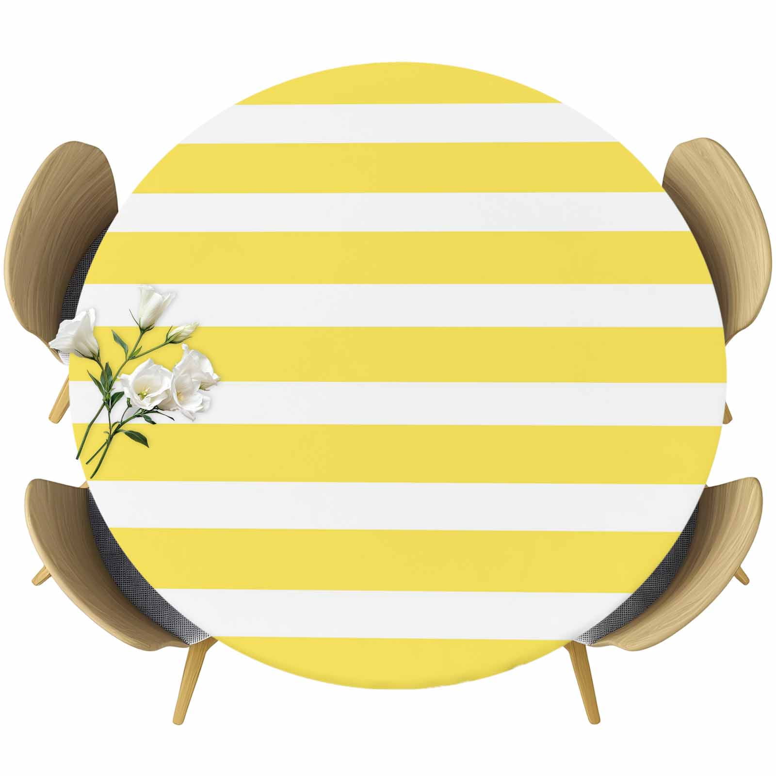 Yellow Striped Round Tablecloth 55-60 Inch Round Fitted Table Cloth ...