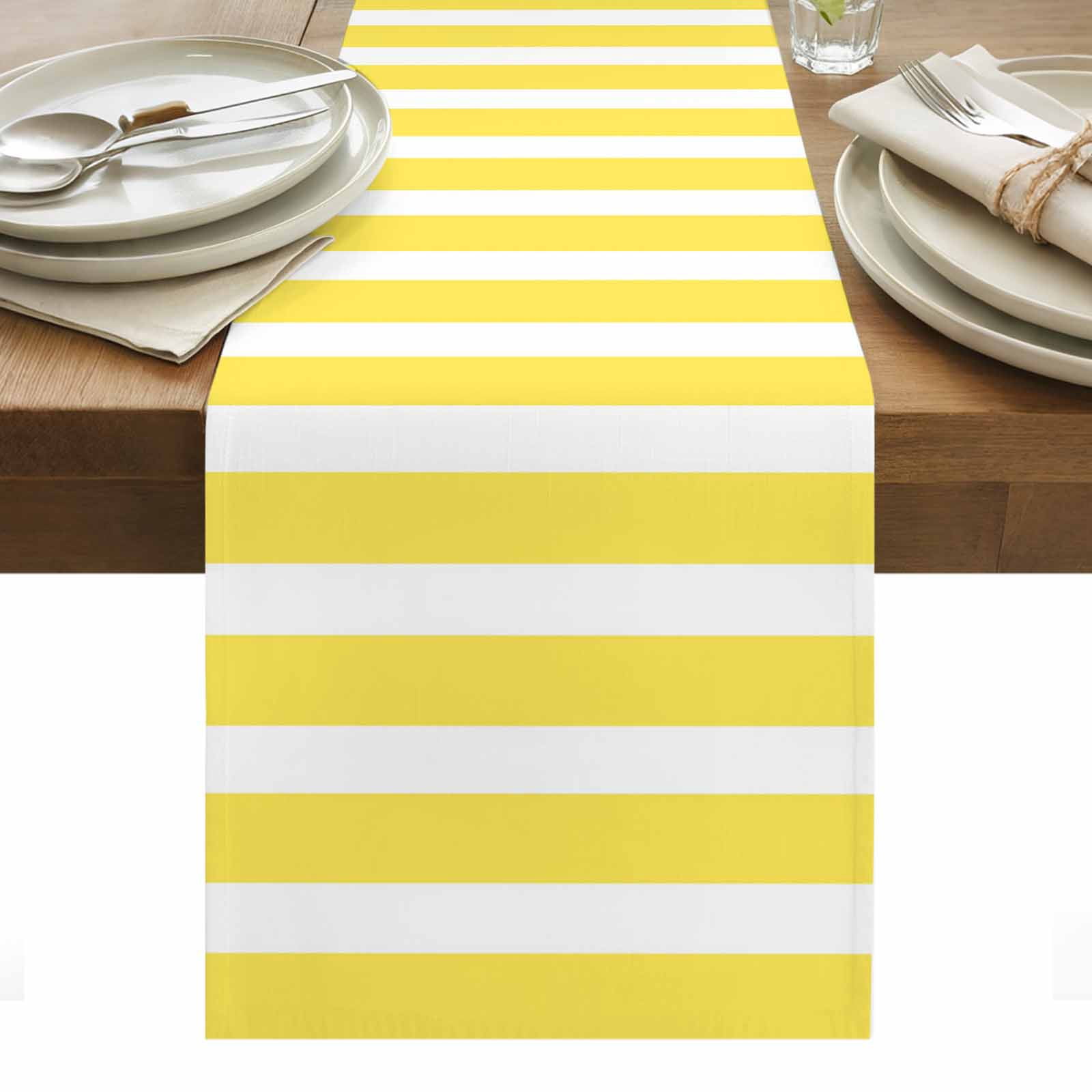Yellow Striped Table Runner - 72 Inch Long, Kitchen Dining Table Runner ...