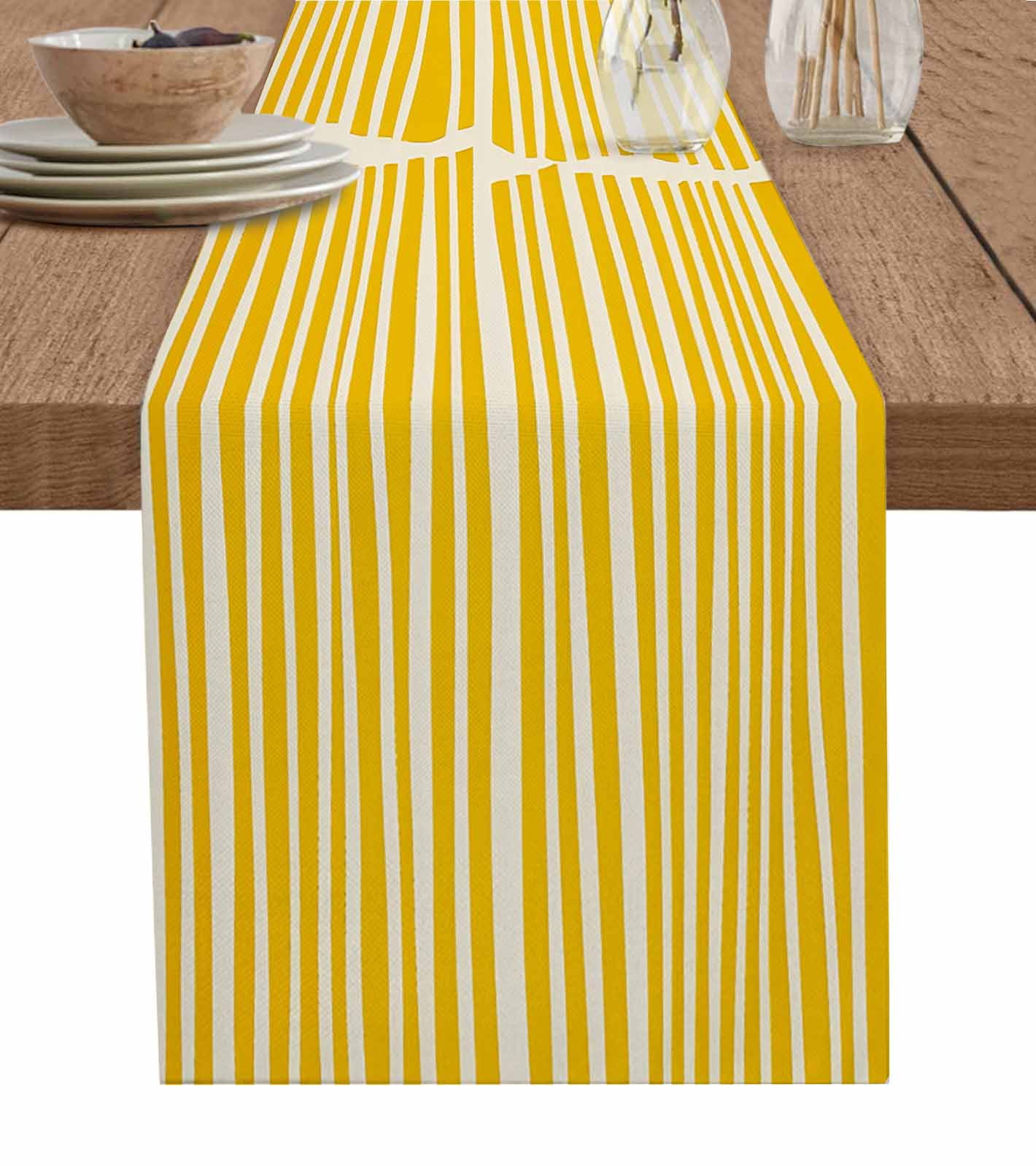Yellow Striped Table Runner 72 Inches, Modern Geometric Abstract Retro ...