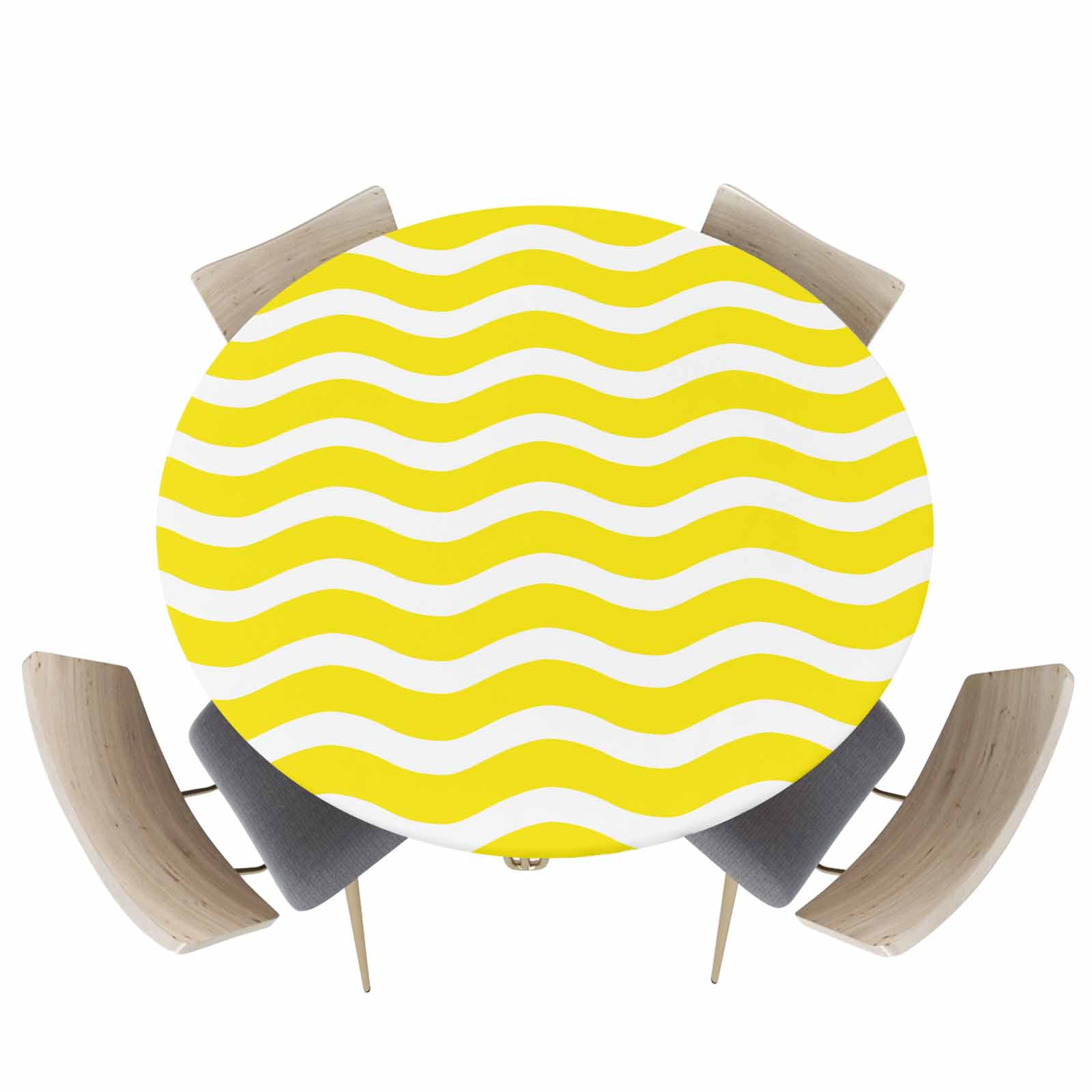 Yellow Striped Texture Water Ripple Fitted Round Tablecloths Elastic ...