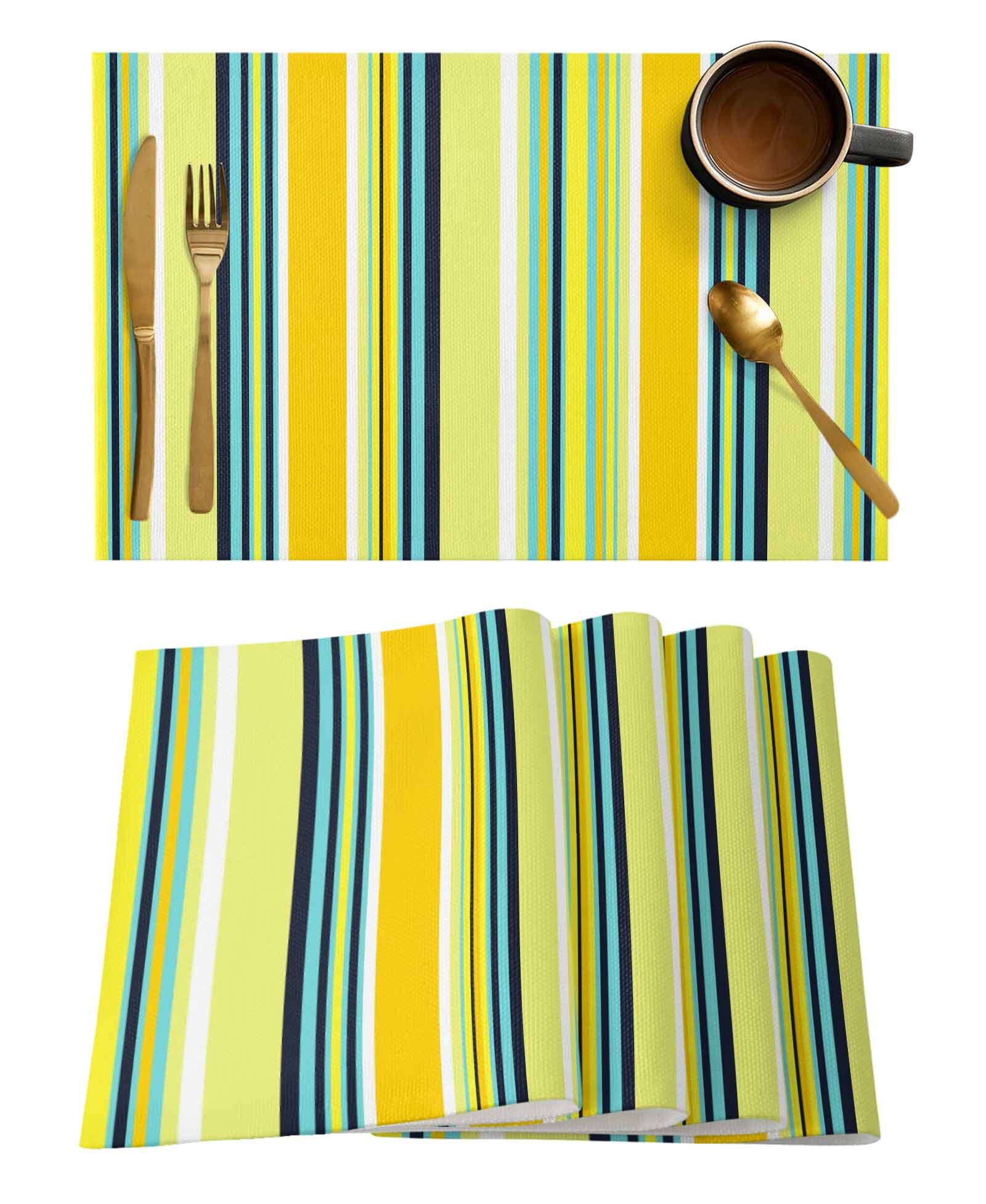 Yellow Stripes Placemats Set of 4 Lines Art Modern Farmhouse Heat ...