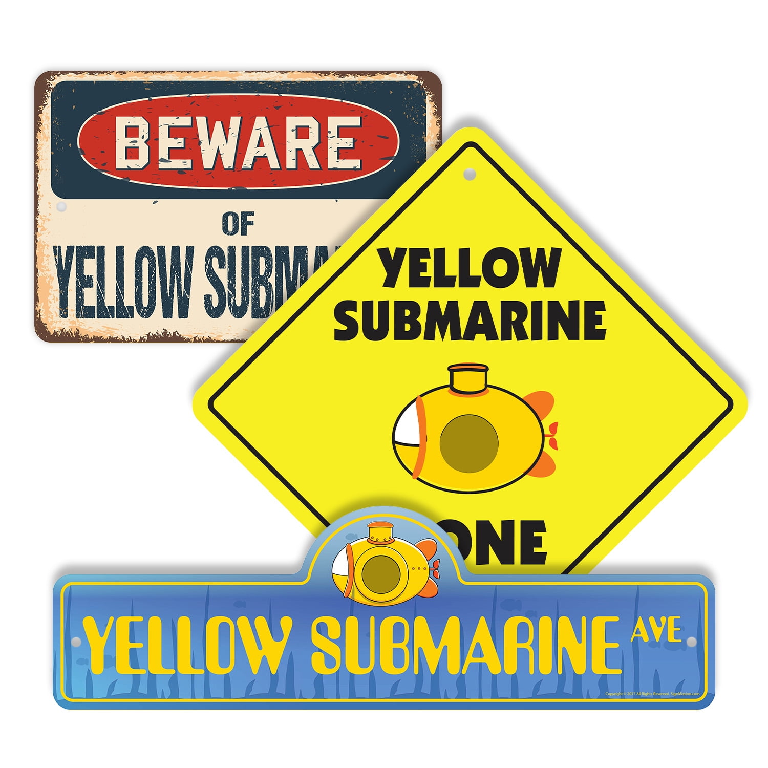 Yellow Submarine (3 Pack) Large Plastic Street Sign Crossing Sign ...