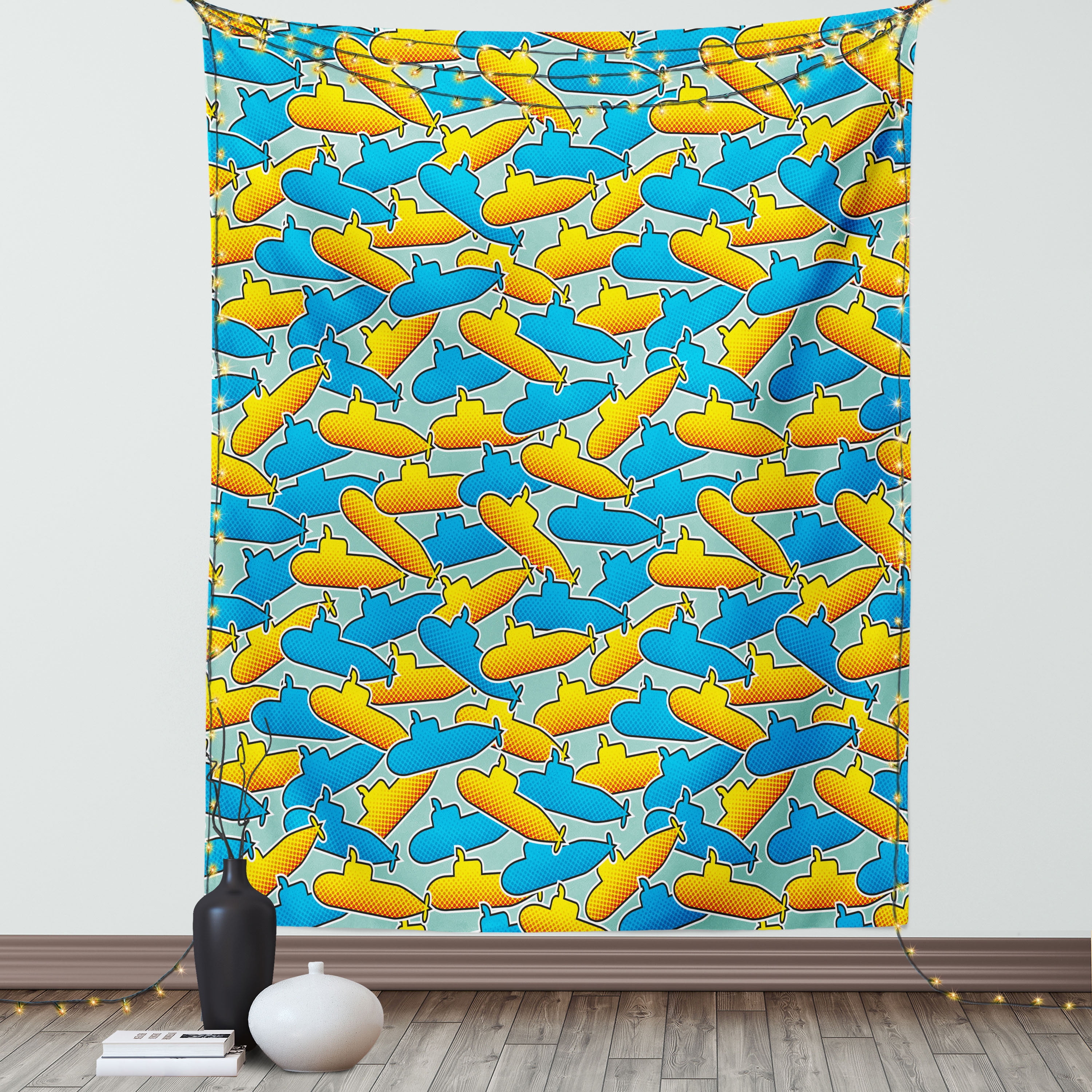 Yellow Submarine Decor Tapestry, Pop Art Style Underwater Submarine ...