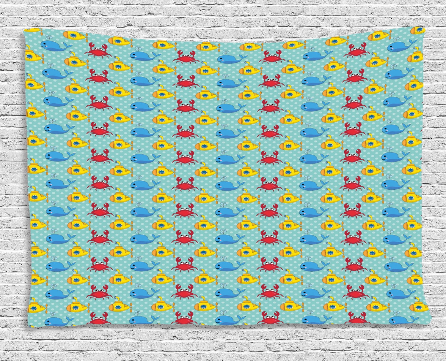 Yellow Submarine Decor Tapestry, Underwater Life Theme Pattern ...