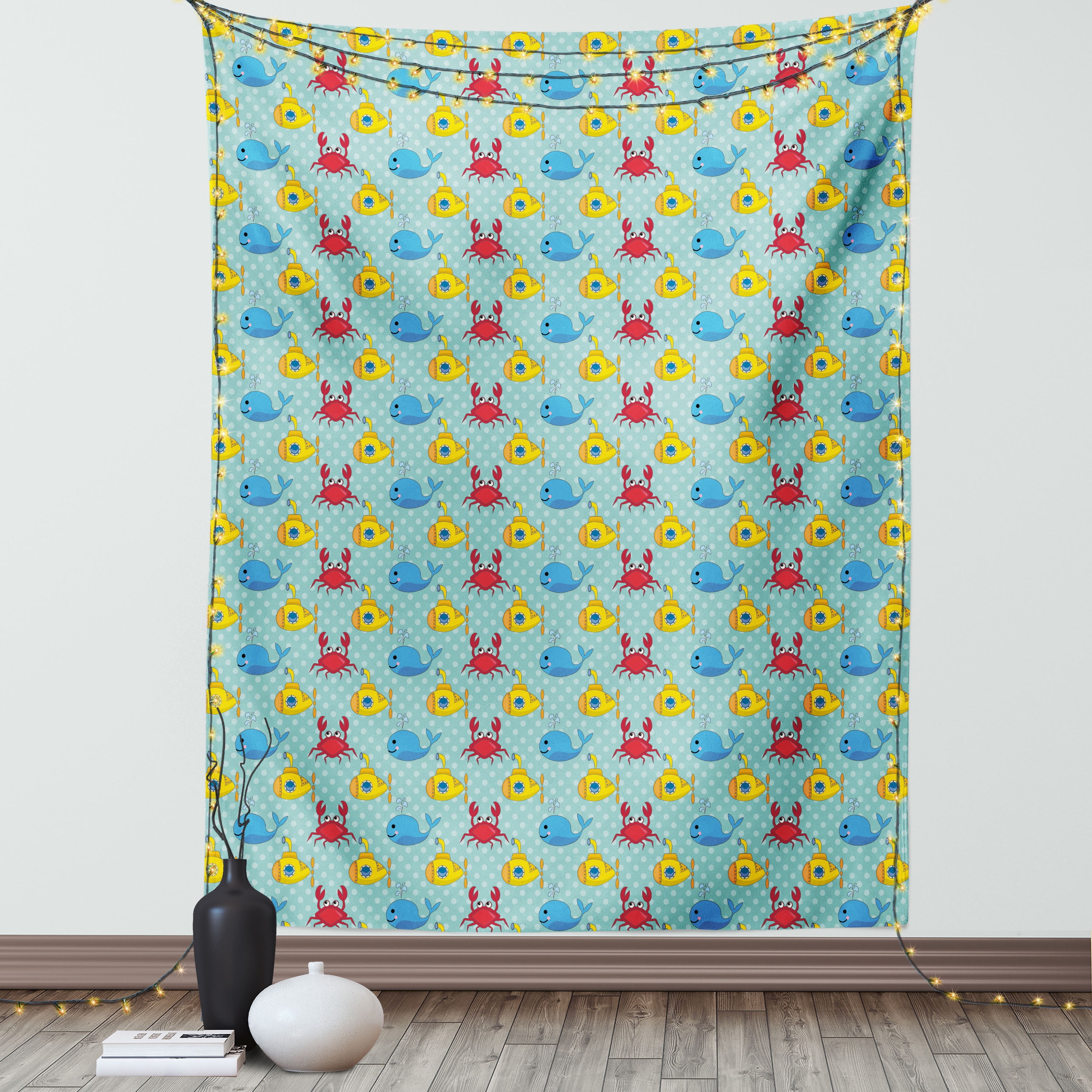 Yellow Submarine Decor Tapestry, Underwater Life Theme Pattern ...