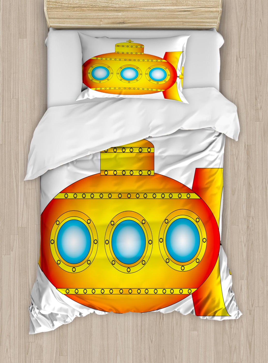 Yellow Submarine Duvet Cover Set, Sea Theme a Submarine on the White ...