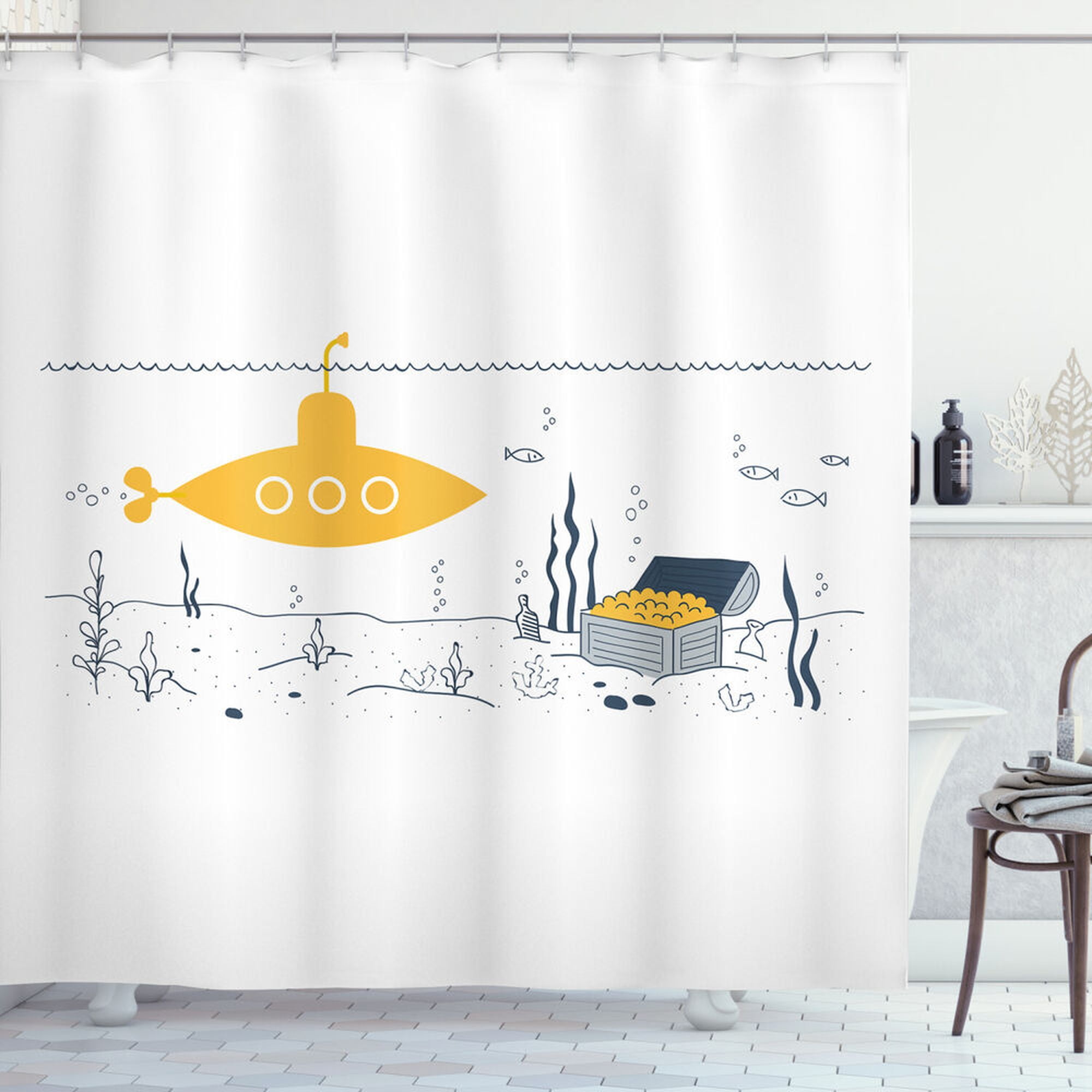 Yellow Submarine Shower Curtain Treasure Chest Print For Bathroom