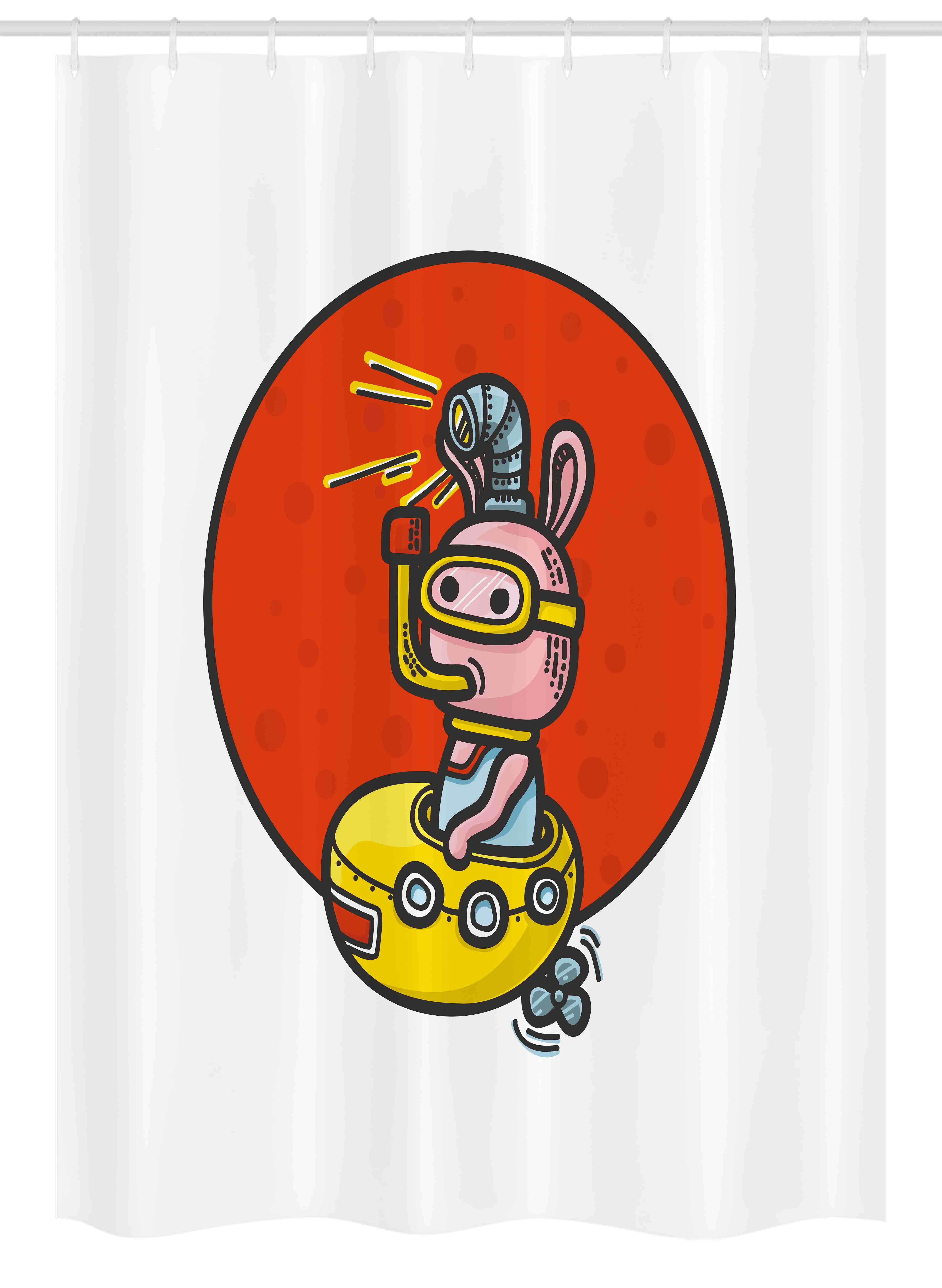 Yellow Submarine Stall Shower Curtain, Little Alien Cartoon in ...