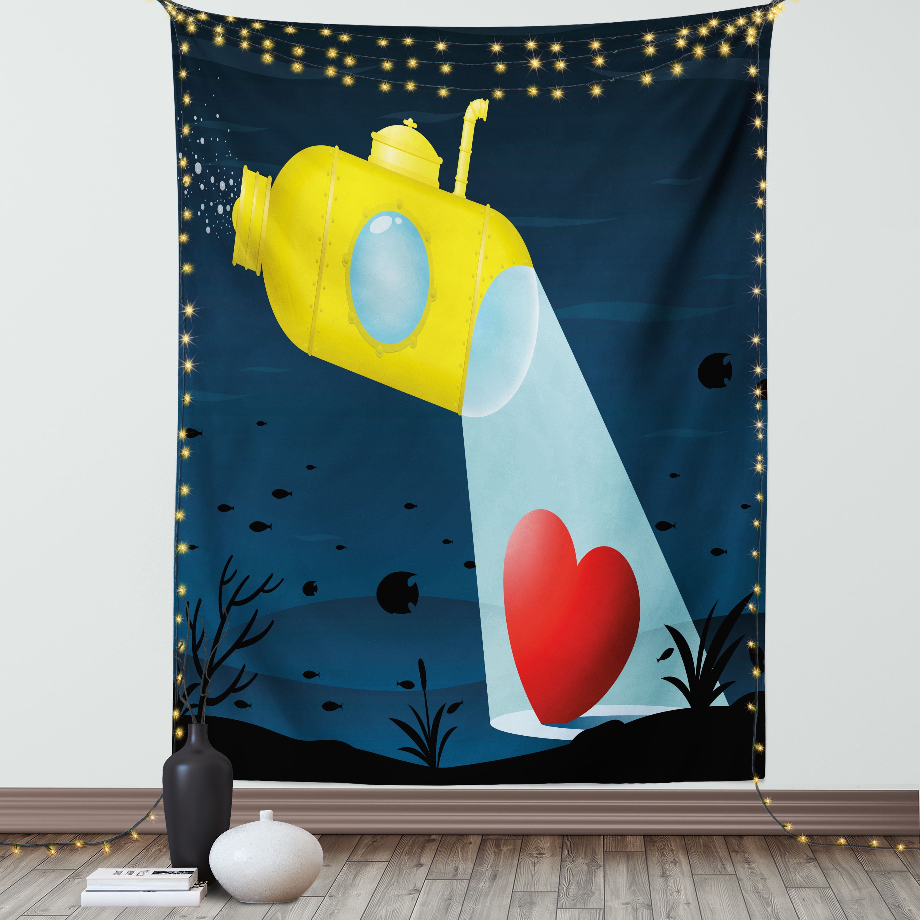 Yellow Submarine Tapestry, Illustration of a Underwater Submarine ...