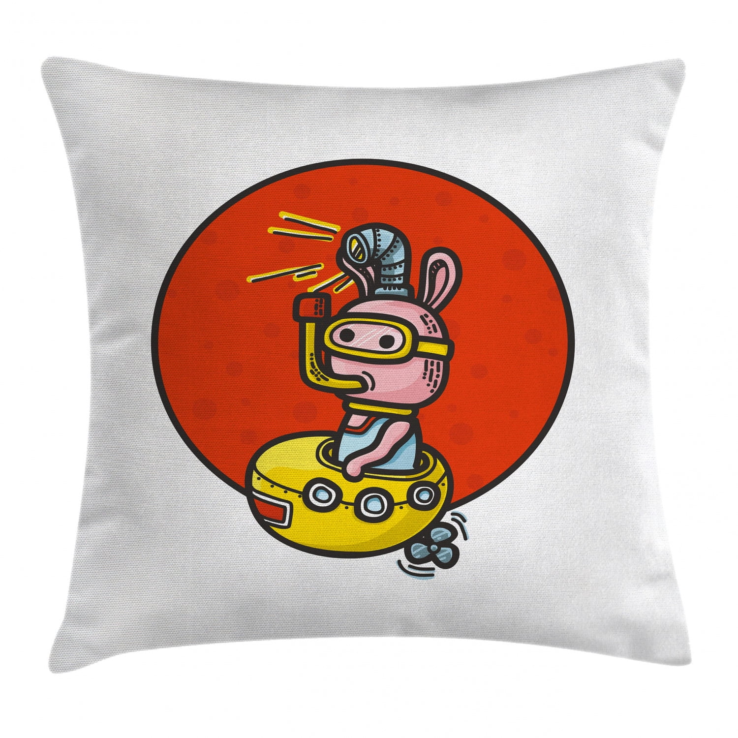 Yellow Submarine Throw Pillow Cushion Cover, Little Alien Cartoon in ...