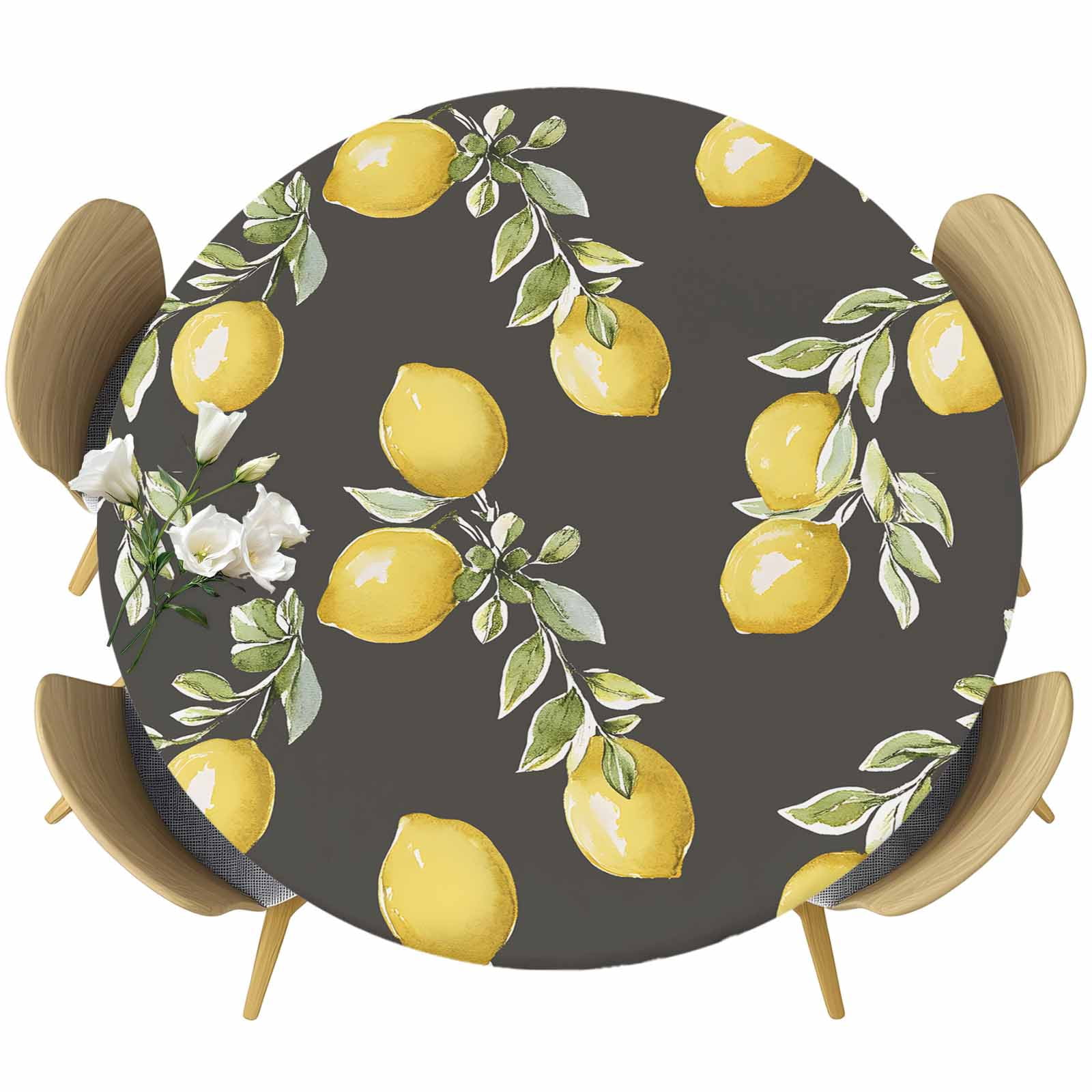 Yellow Summer Lemon Round Tablecloth 36-44 Inch Round Fitted Table ...