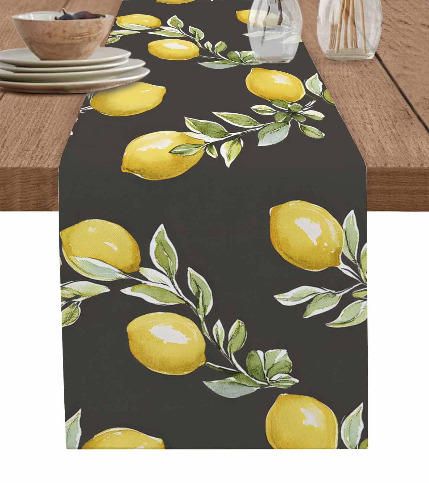 Yellow Summer Lemon Table Runner 72 Inches, Grey Farmhouse Botanical ...