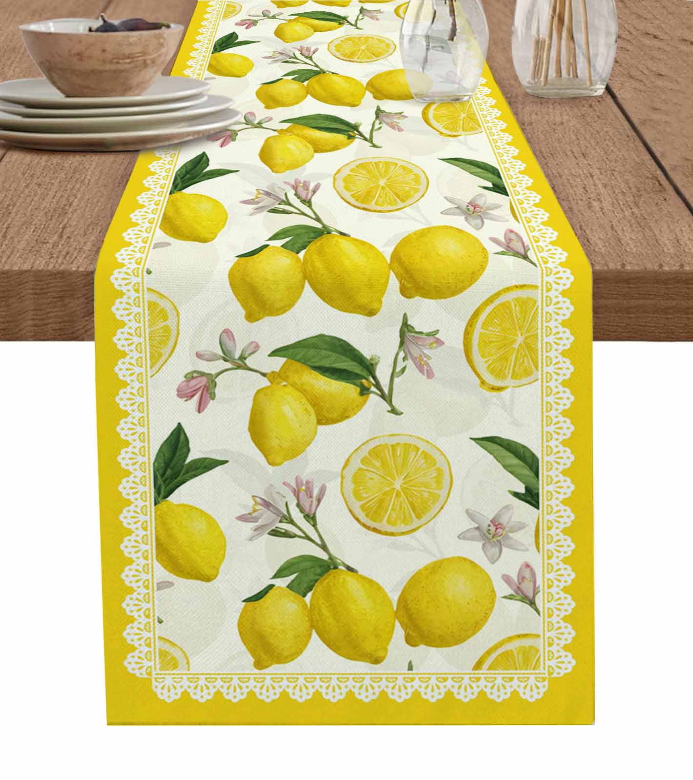 Yellow Summer Lemon Table Runner Summer Botanical Watercolor ...
