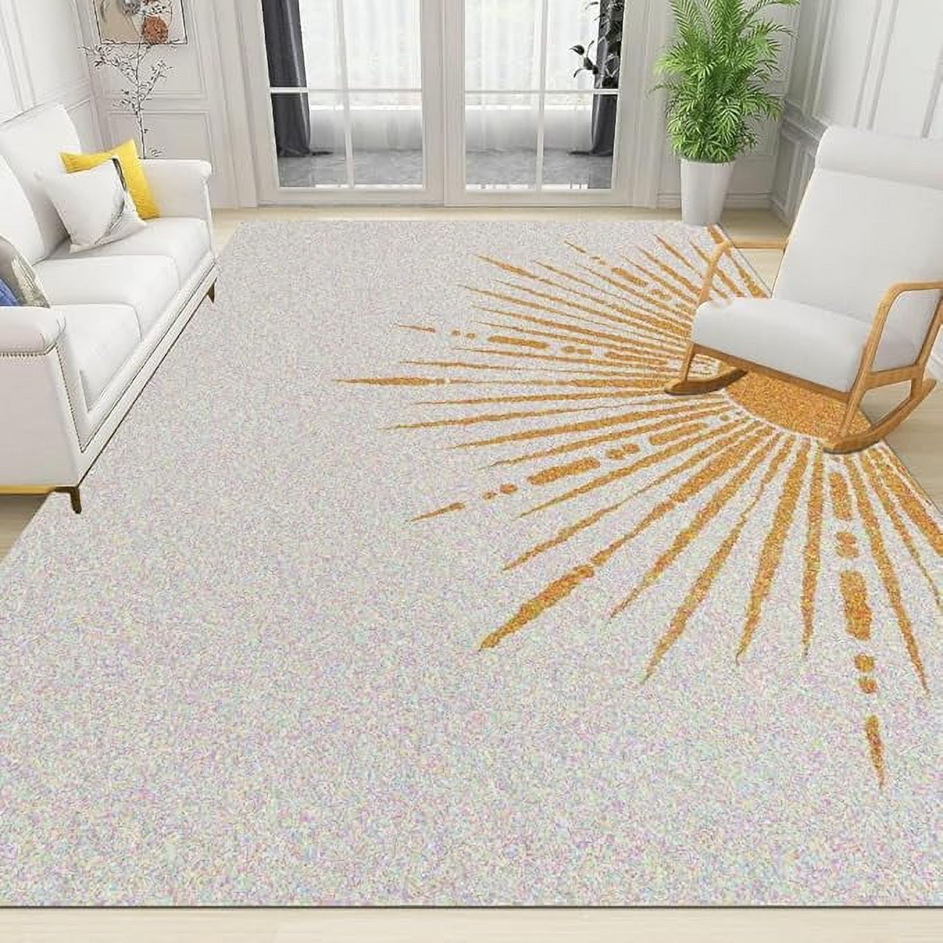 Yellow Sun Bohemian Area Rug, Modern Minimal White Rug, Soft Indoor ...