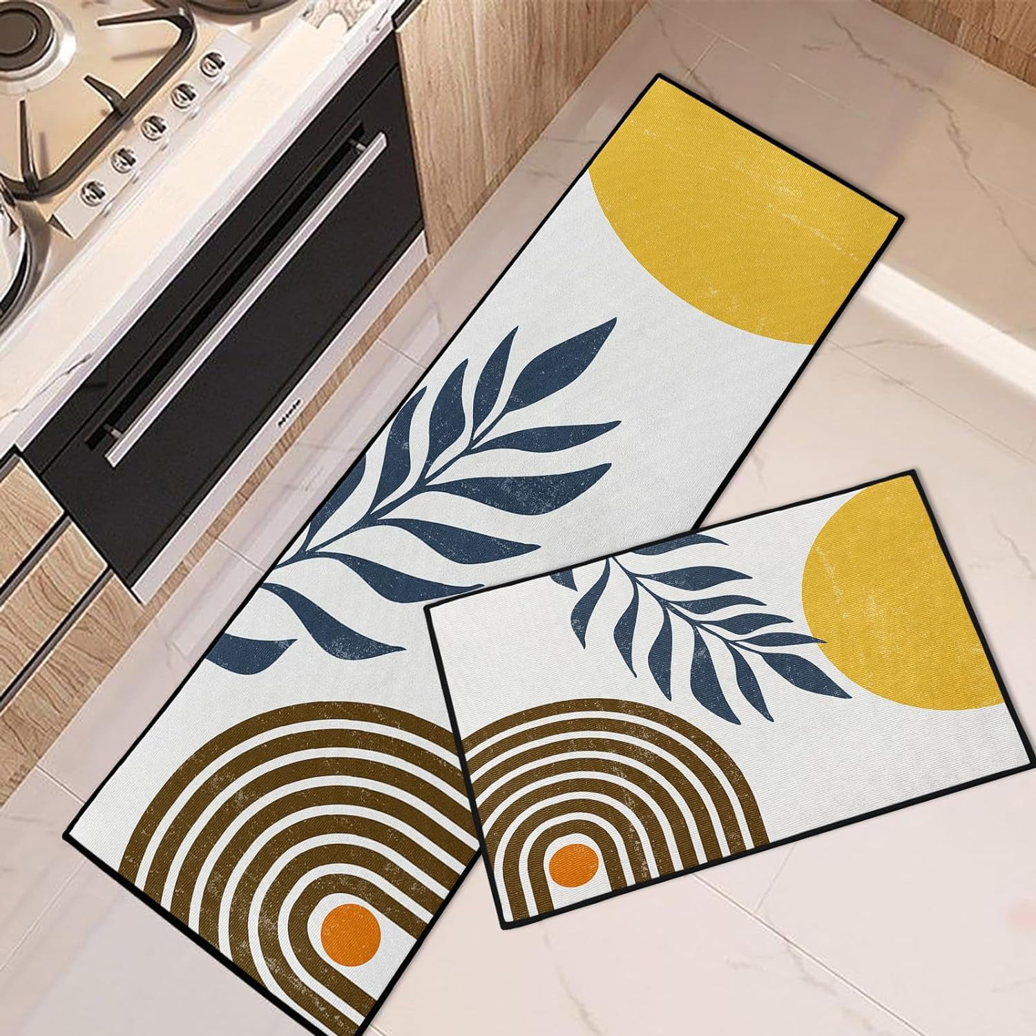 Yellow Sun Minimalist Home Kitchen Rugs and Mats Non Skid Washable Set ...