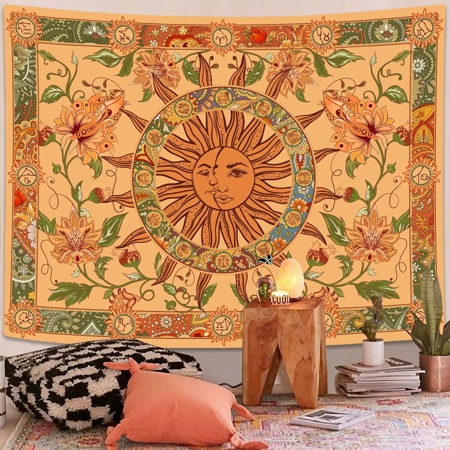 Yellow Sun and Moon Tapestry Vintage Indie Boho Tapestry Wall Hanging ...