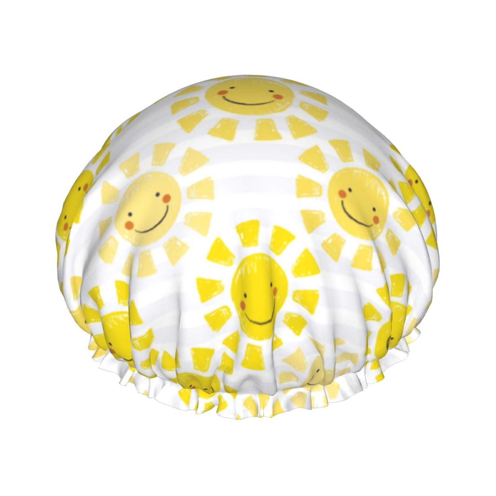 Yellow Sun Shower Cap, Reusable Bath Hair Hat for all Hair Lengths Hair ...