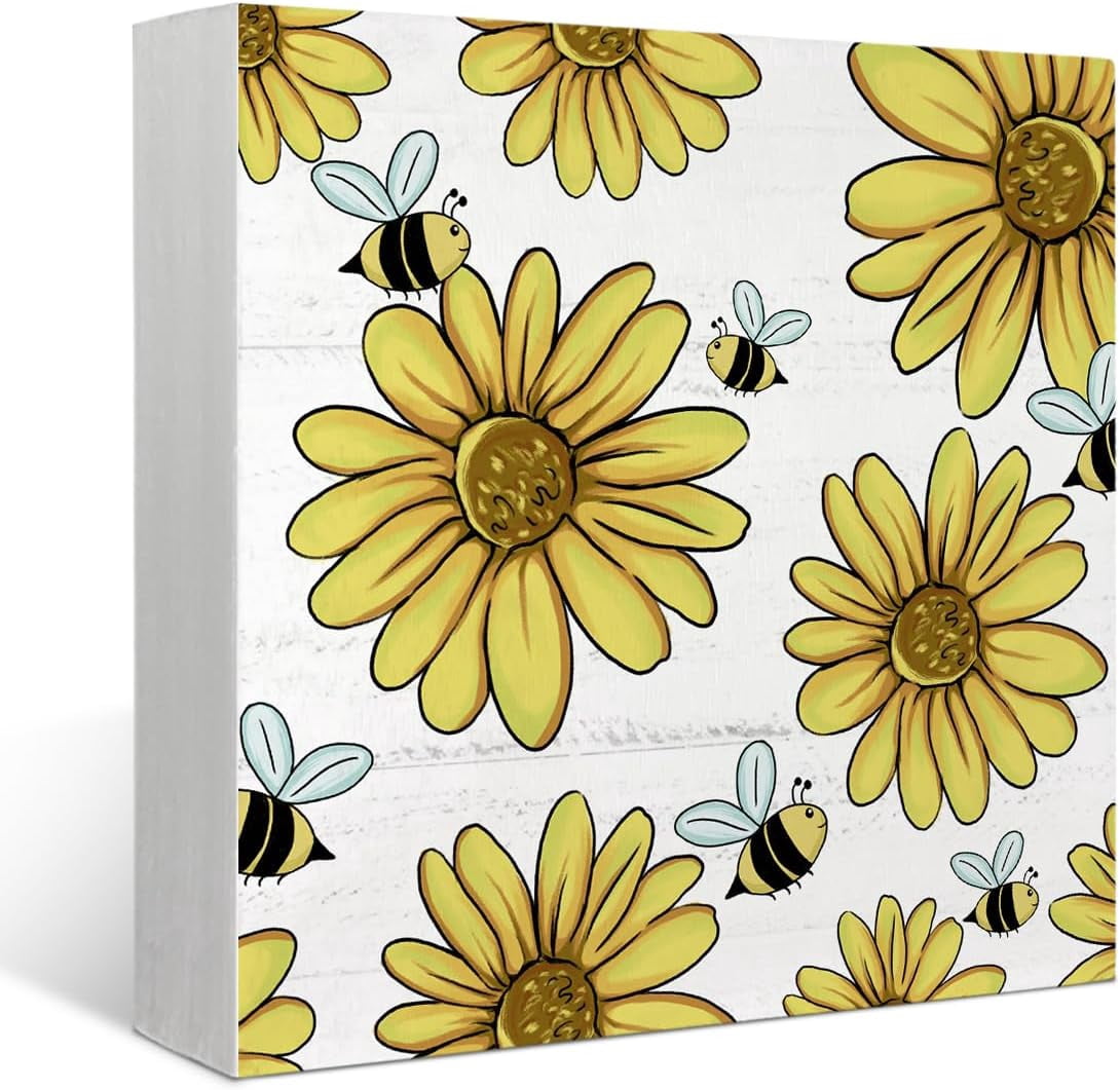 Yellow Sunflower Bee Decor Wooden Box Sign,Summer Decor For Home ...