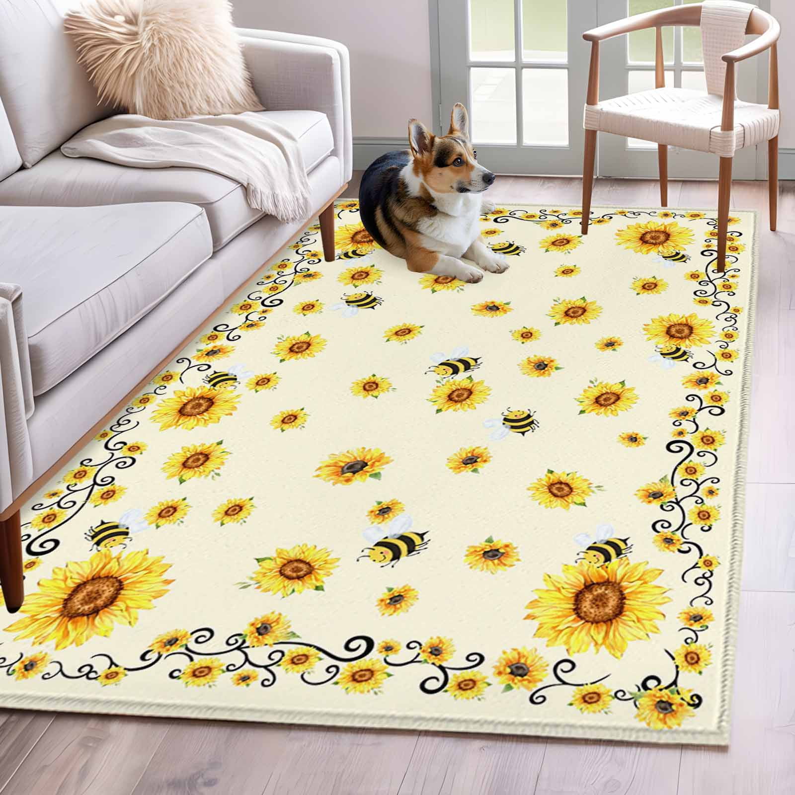 Yellow Sunflower Bees Kitchen Runner Rug 2.7x5 Washable Runners for ...