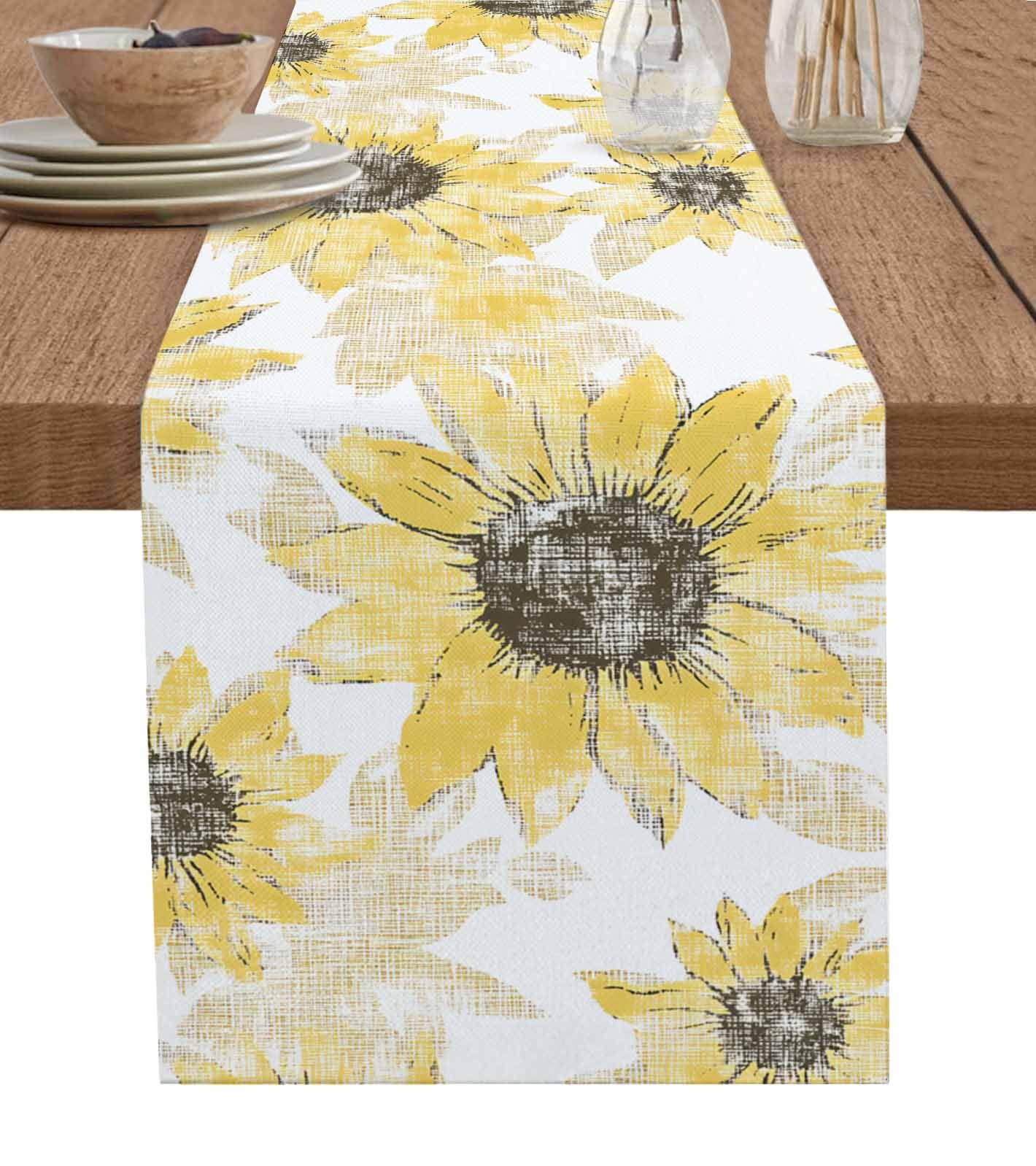 Yellow Sunflower Burlap Cotton Table Runner 13x72 Inches Long, Spring ...