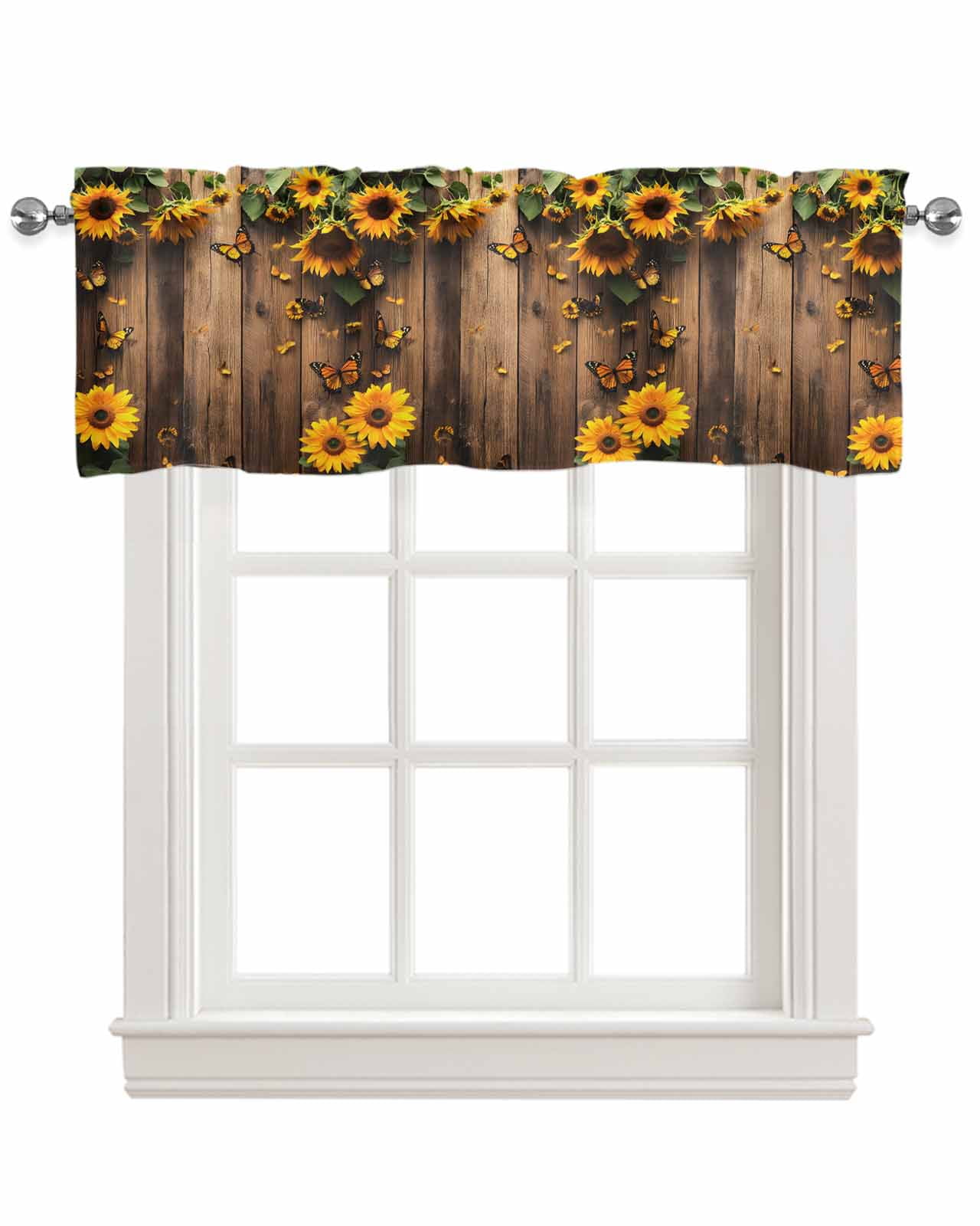 Yellow Sunflower Butterfly Kitchen Valances for Windows Farmhouse Linen ...