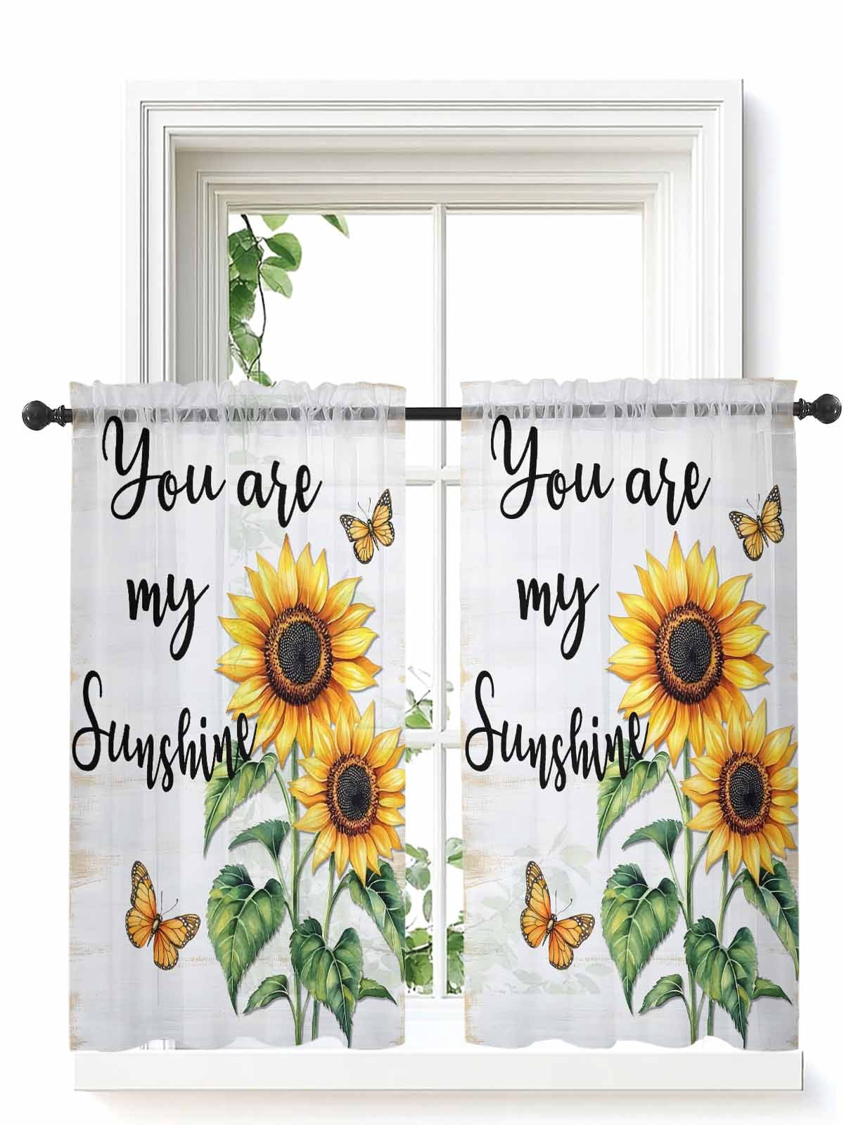 Yellow Sunflower Curtains 45 Inch Length, Sheer Curtains for Bedroom ...