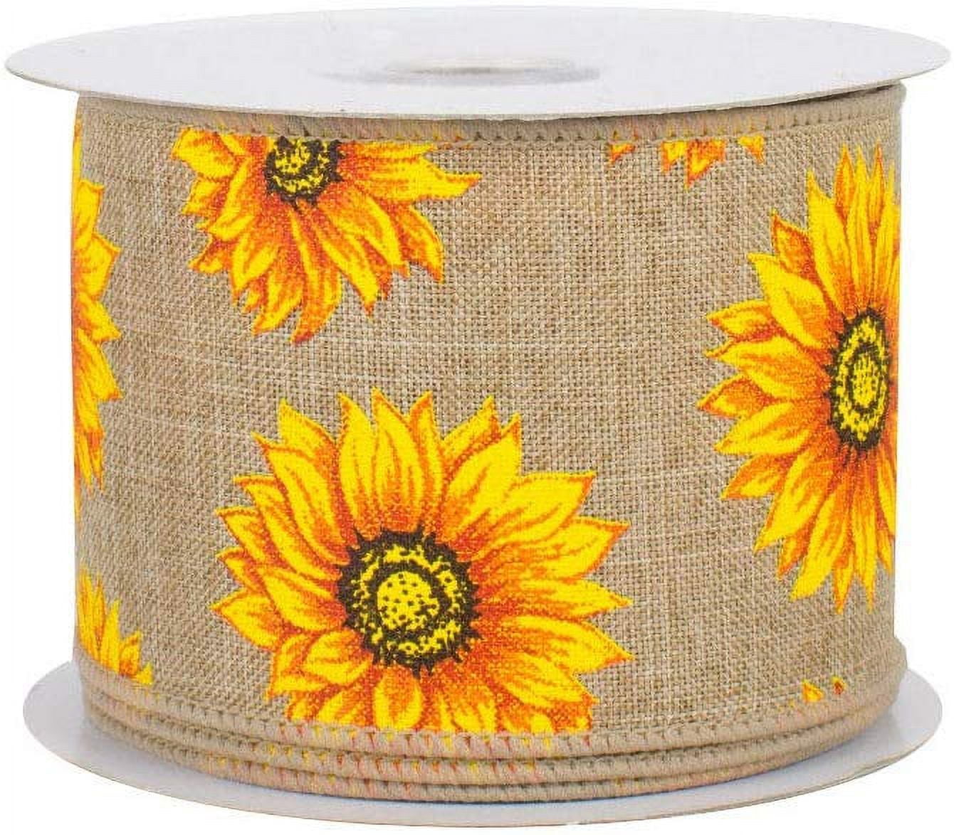 Yellow Sunflower Fabric Wired Ribbon - 2 1/2" x 10 Yards, Beige, Easter ...