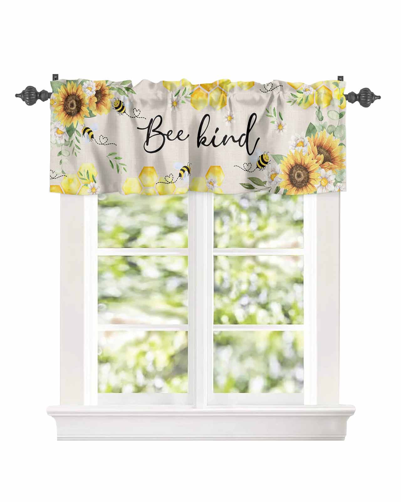 Yellow Sunflower Floral with Bee Window Valances for Kitchen,Rod Pocket ...