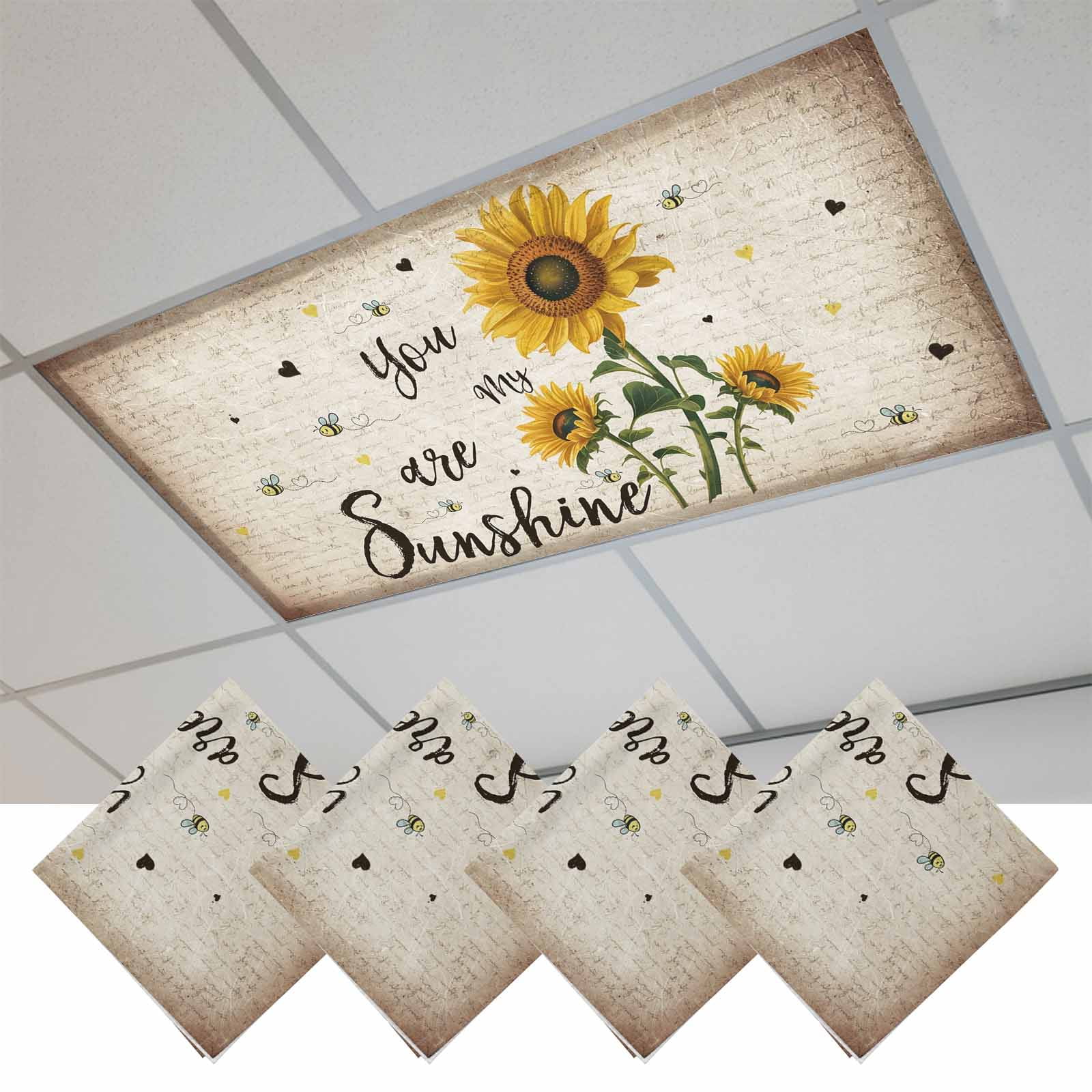 Yellow Sunflower Fluorescent Light Covers, Summer Vintage Flower Bee ...