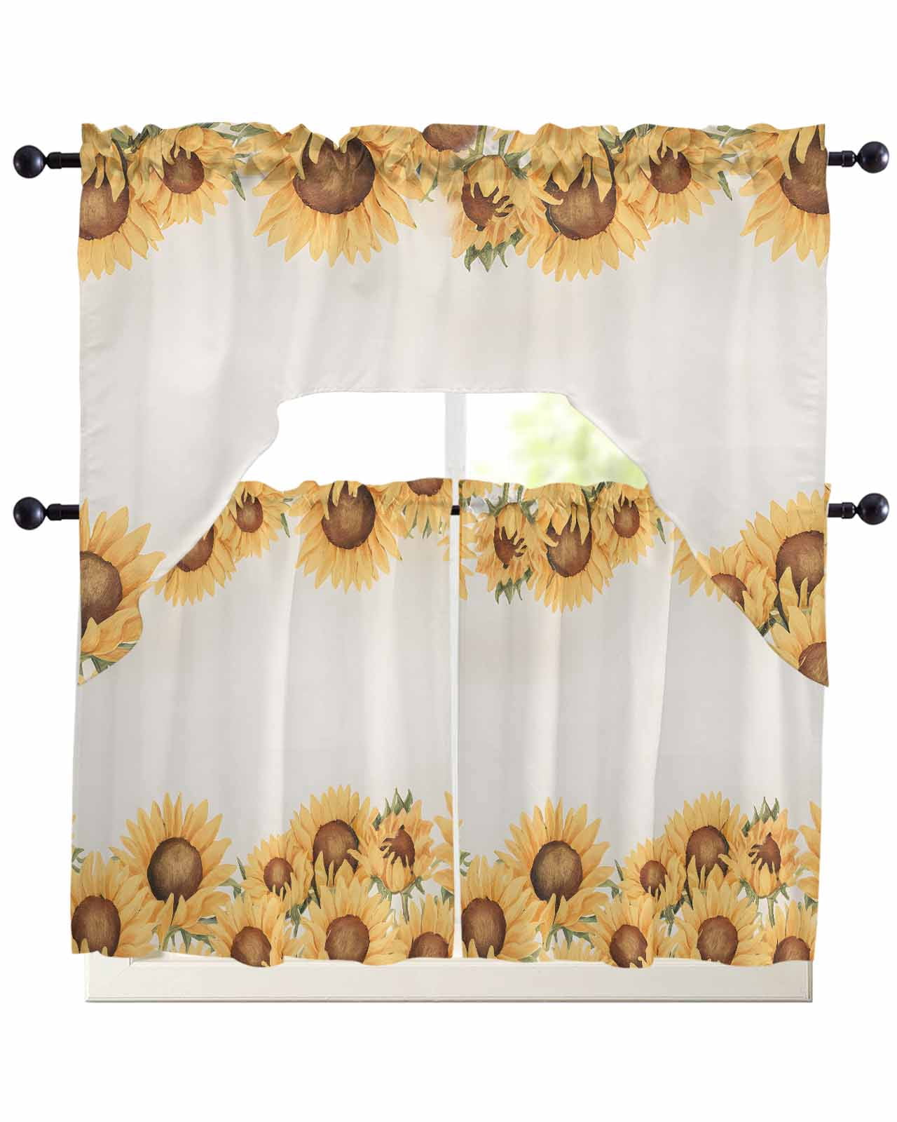 Yellow Sunflower Kitchen Curtains Swag Valance and Tier Curtains Set 24 ...