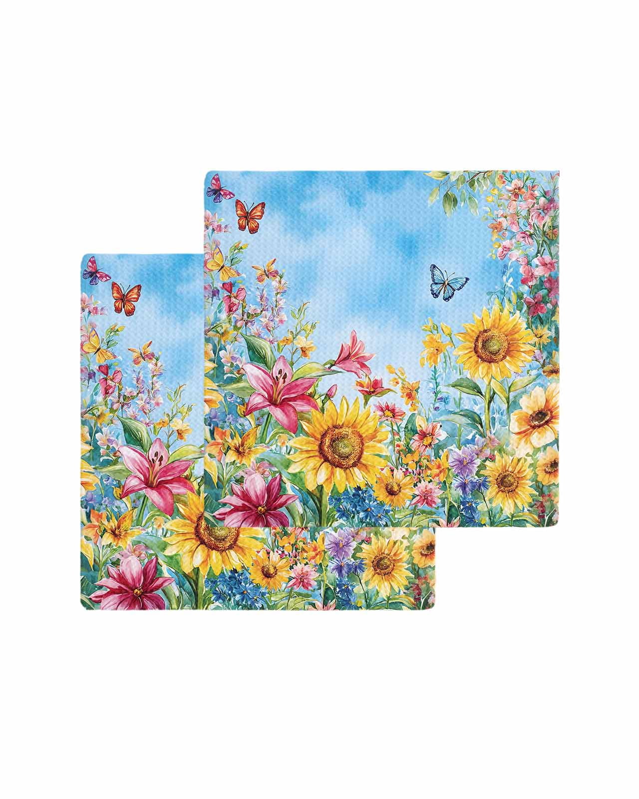 Yellow Sunflower Kitchen Dish Towels for Drying Dishes Set of 2 ...