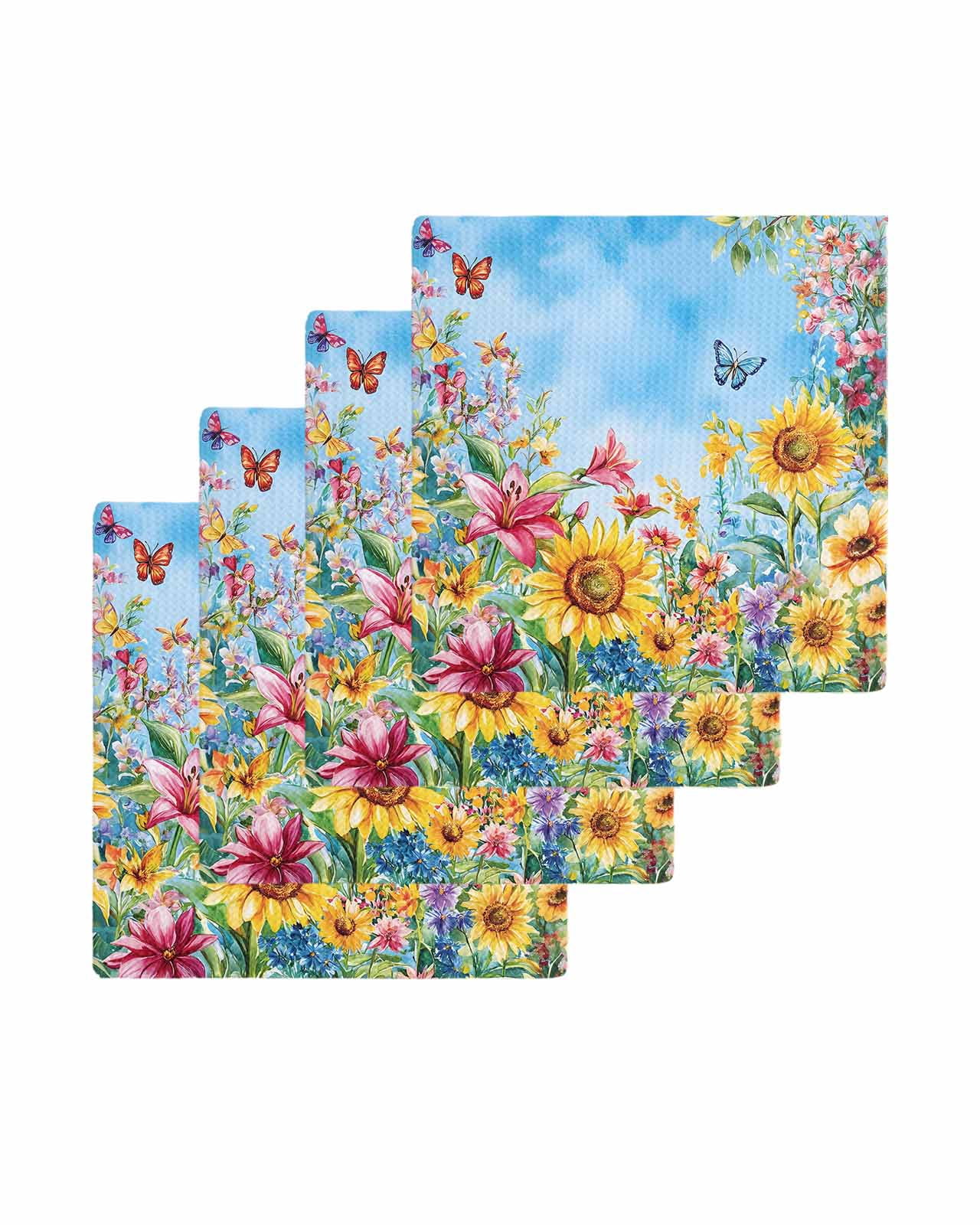Yellow Sunflower Kitchen Dish Towels for Drying Dishes Set of 4 ...