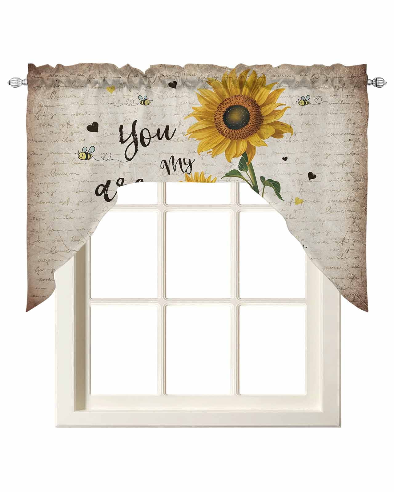 Yellow Sunflower Kitchen Swag Valances for Windows, Summer Vintage ...