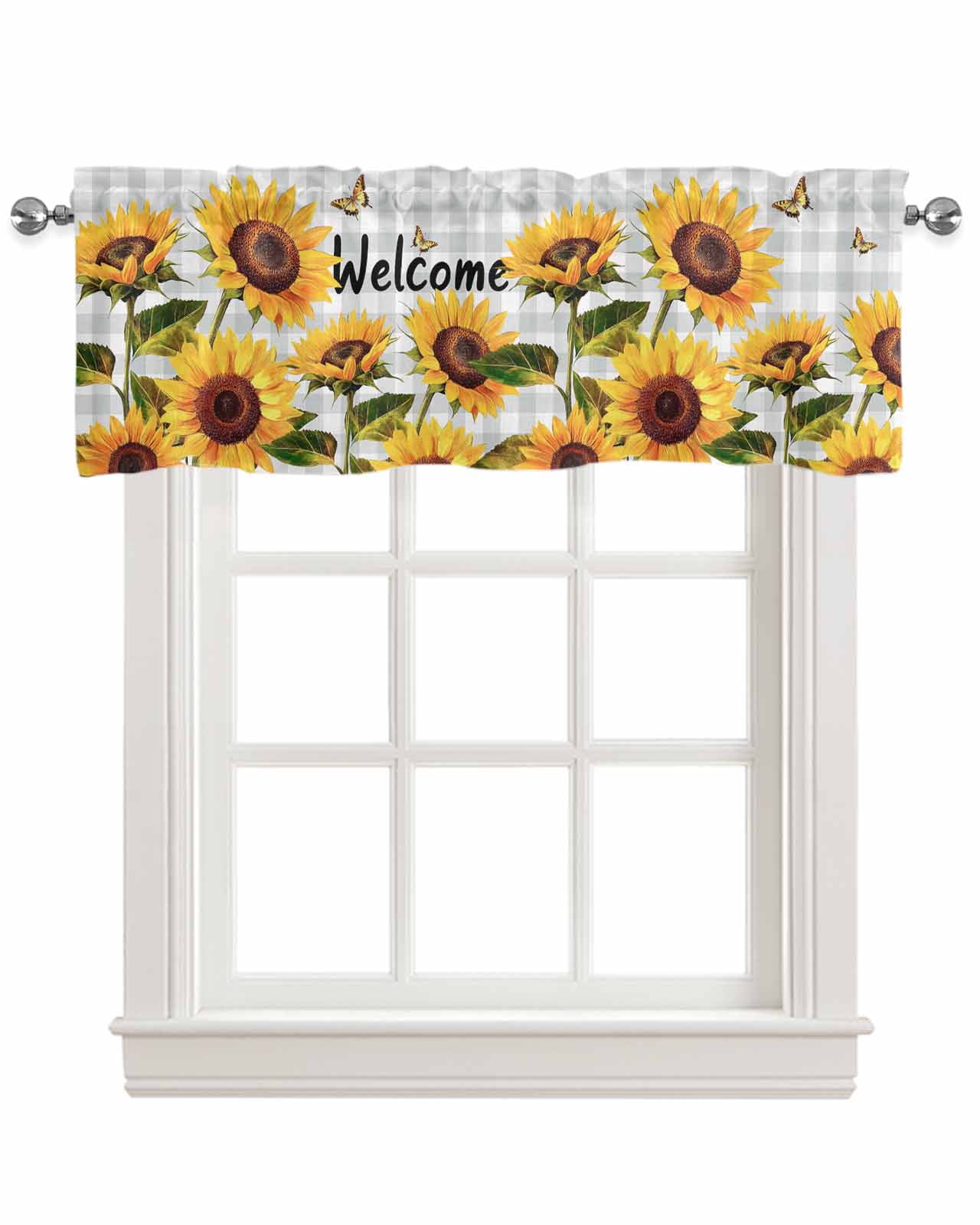 Yellow Sunflower Kitchen Valances for Windows Farmhouse Linen Window ...