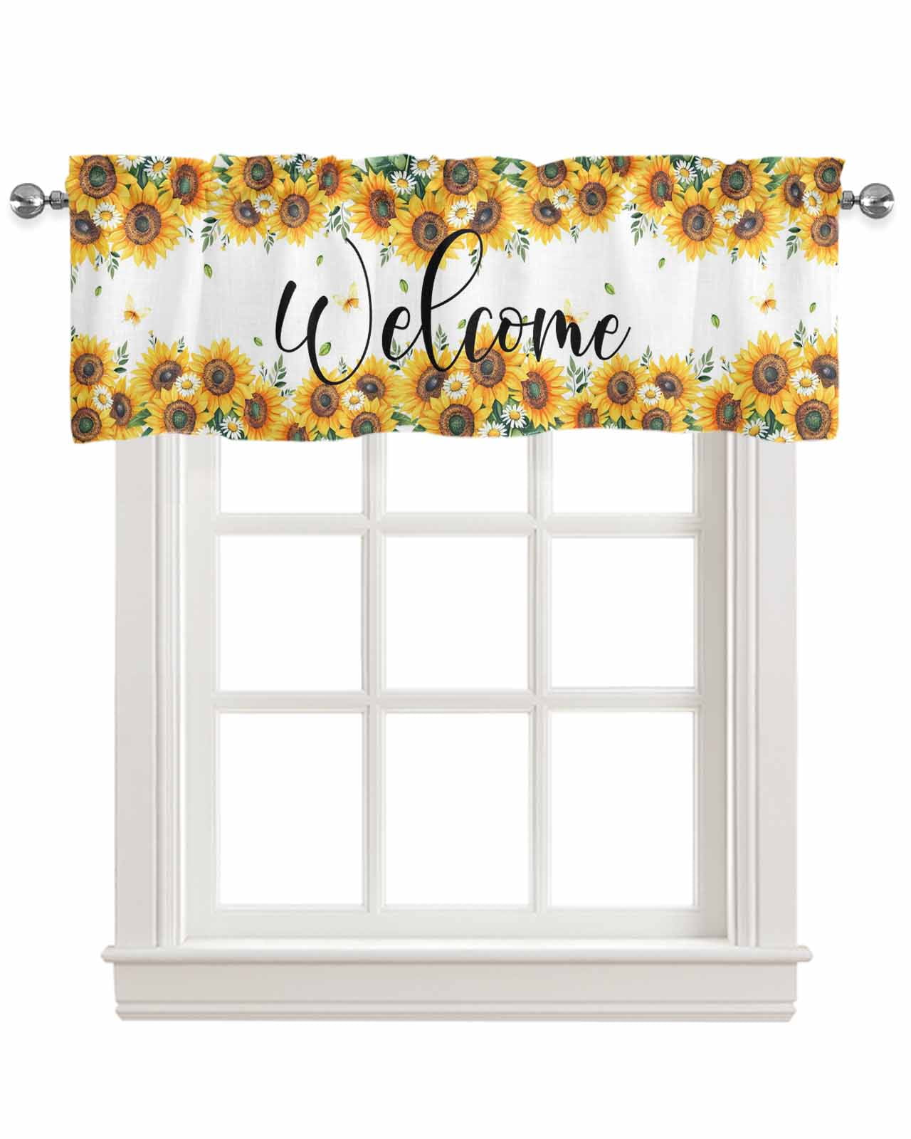 Yellow Sunflower Kitchen Valances for Windows Farmhouse Linen Window ...