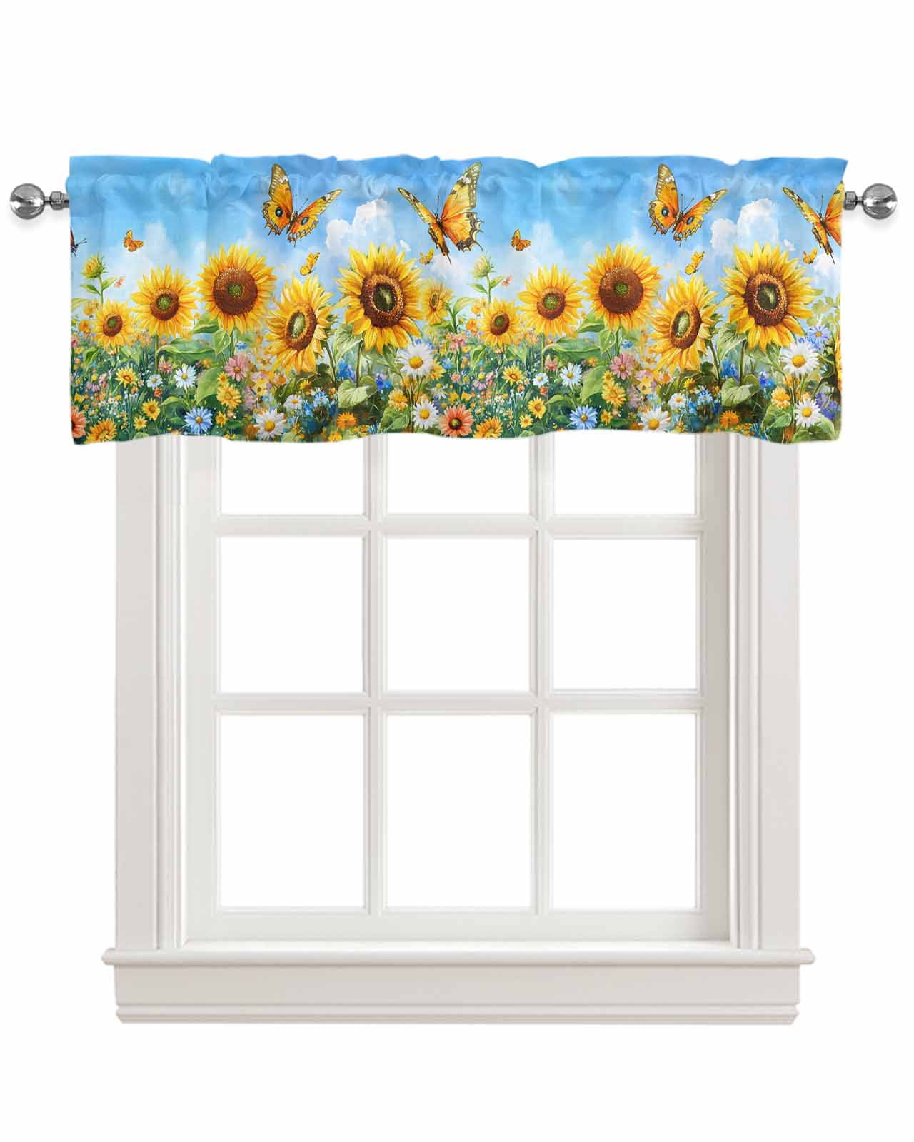 Yellow Sunflower Kitchen Valances for Windows Farmhouse Linen Window ...